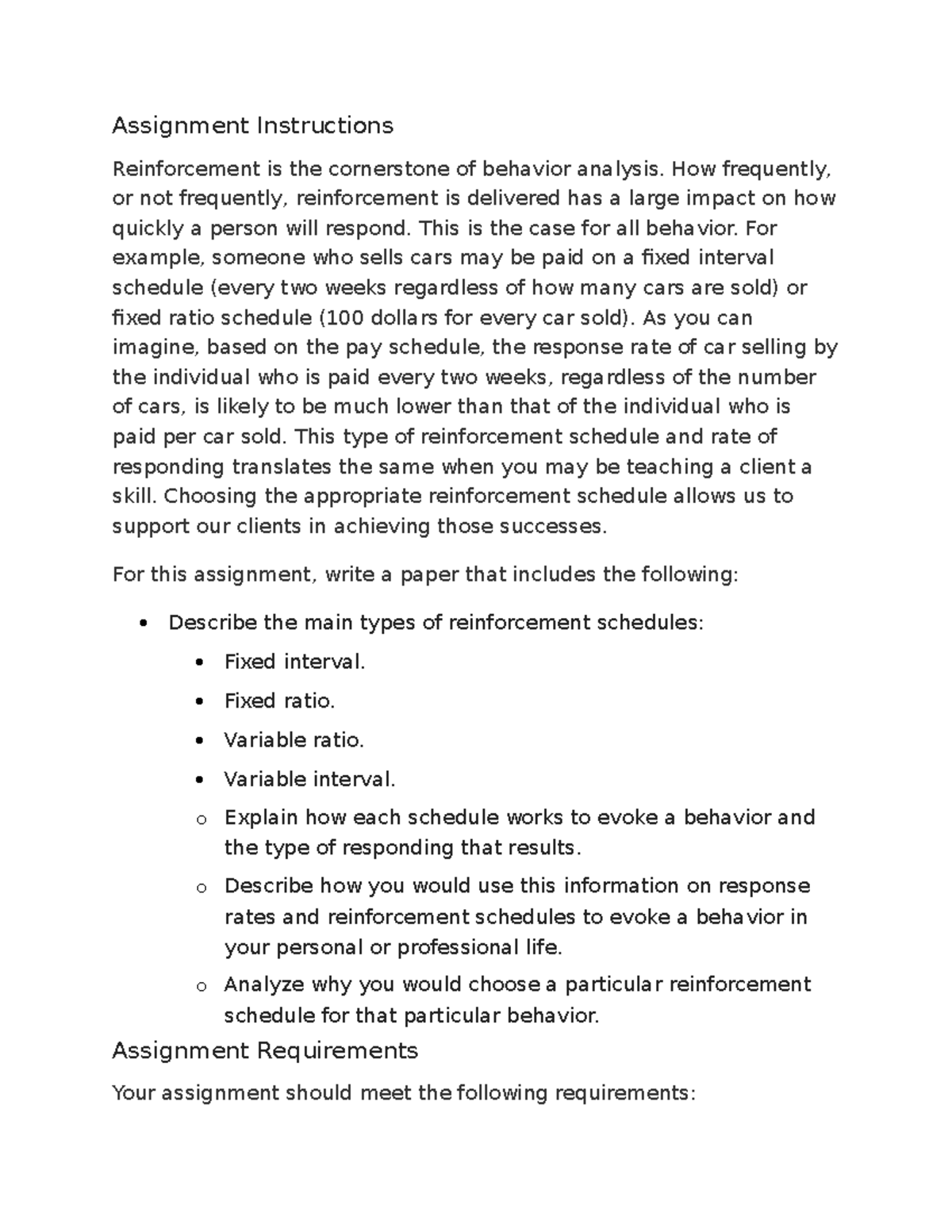 Week 5 notes for a paper - Assignment Instructions Reinforcement is the ...