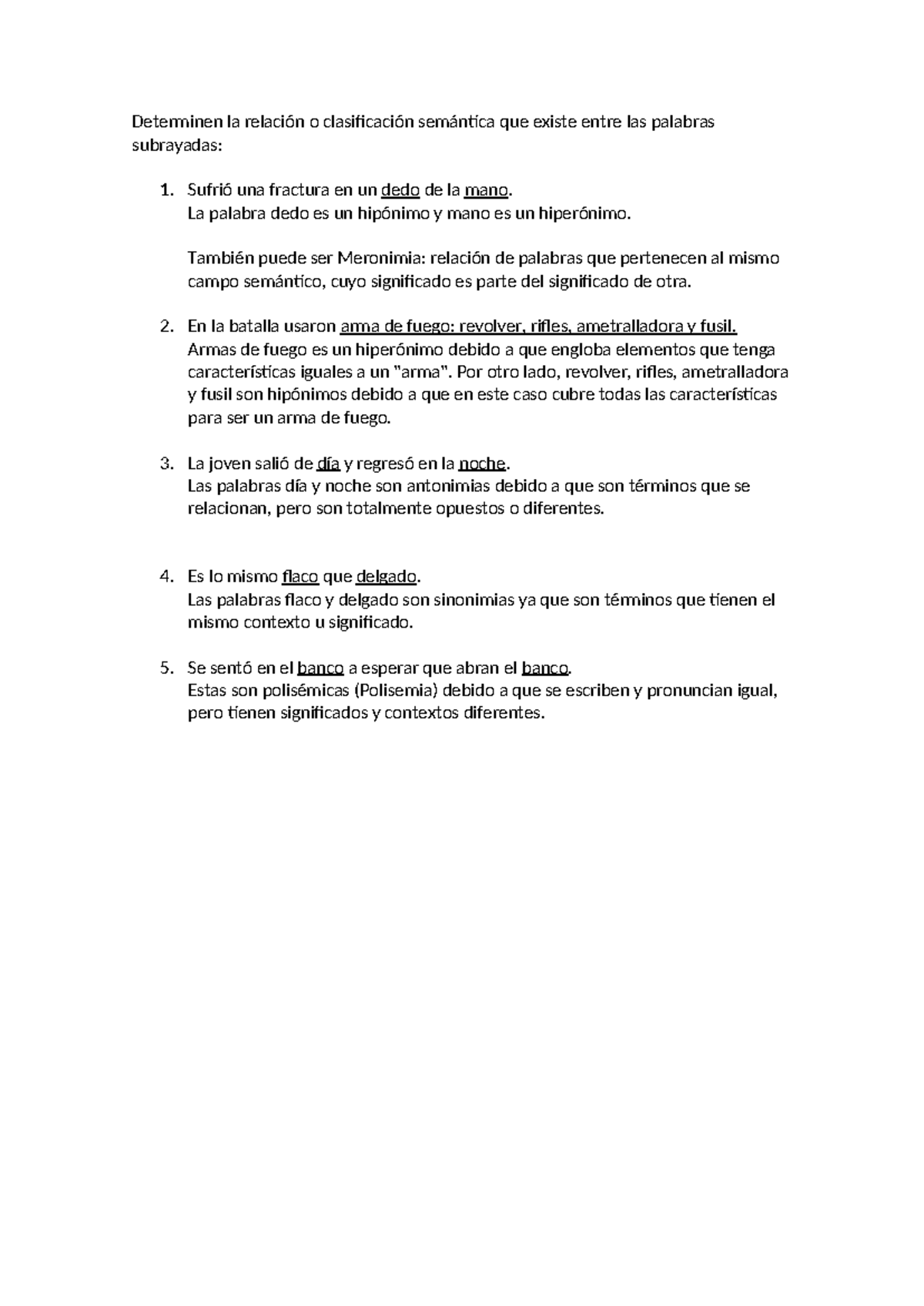Letra 1:3 - Determinen la relación o clasificación semántica que existe ...