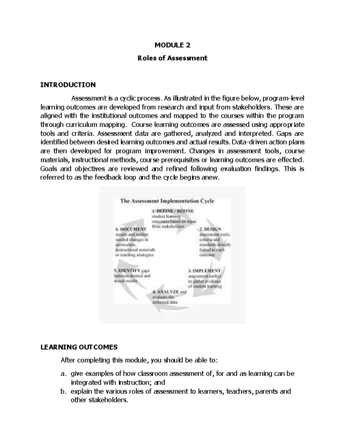 Module 2 - Roles of Assessment - MODULE 2 Roles of Assessment ...