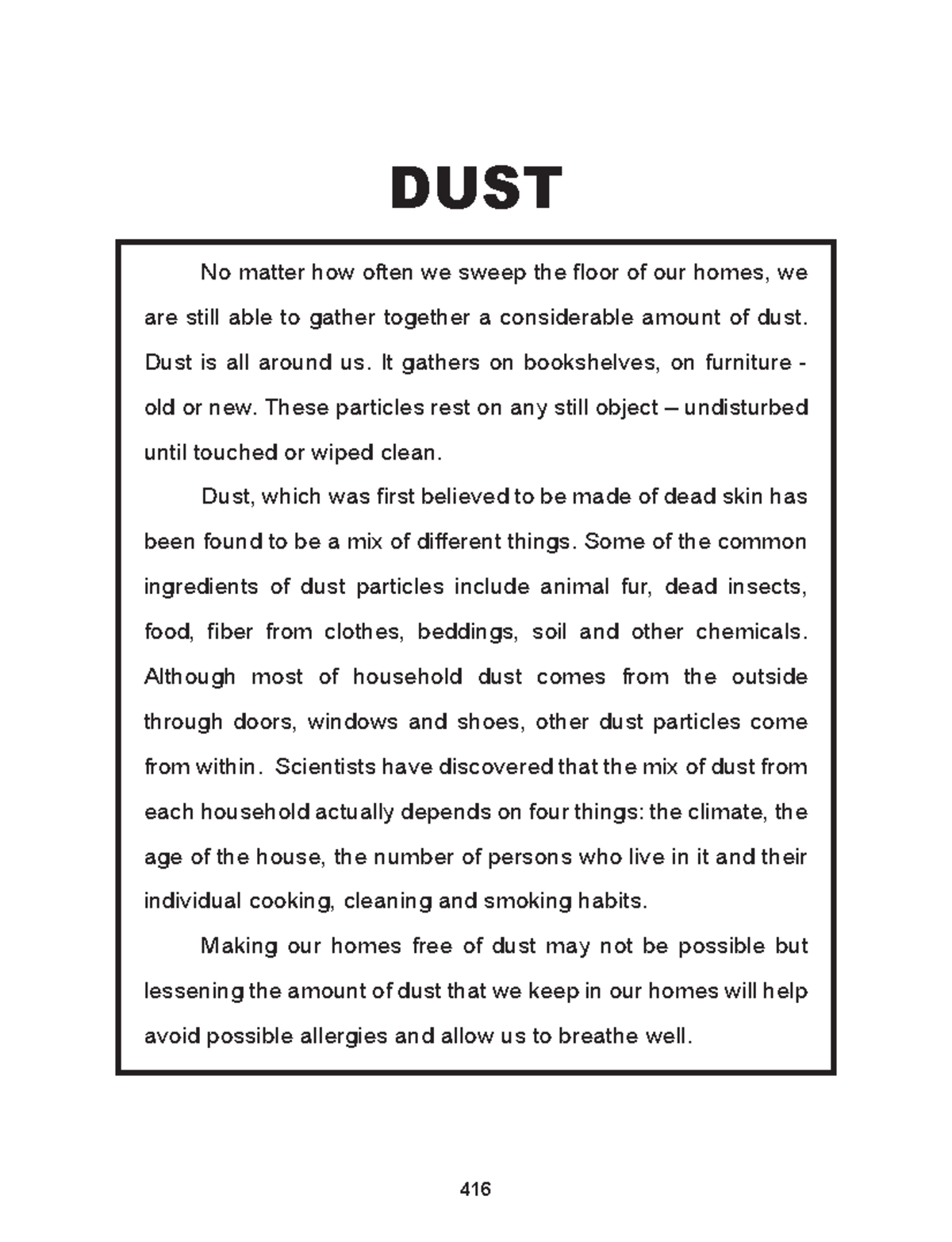 DUST - Practice material for reading - 416 No matter how often we sweep ...
