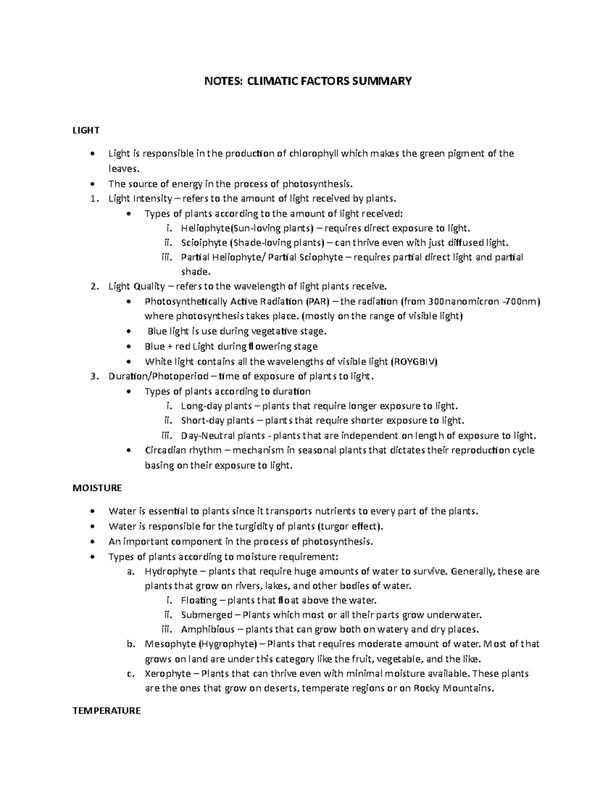 Notes On Climatic Factors - NOTES: CLIMATIC FACTORS SUMMARY LIGHT Light ...