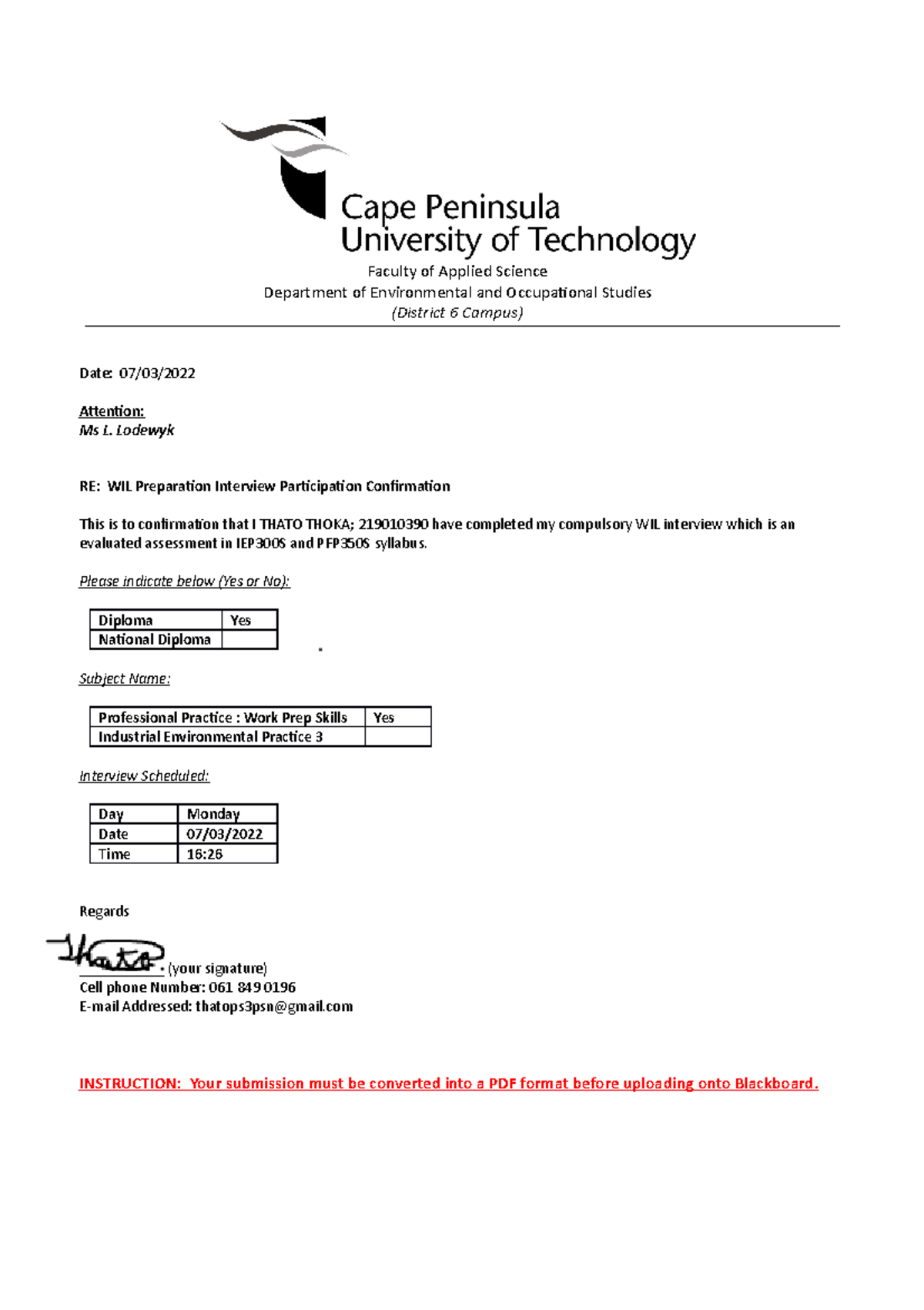 WIL Prep Mock Interview Confirmation Letter - 22 February 2022 copy ...