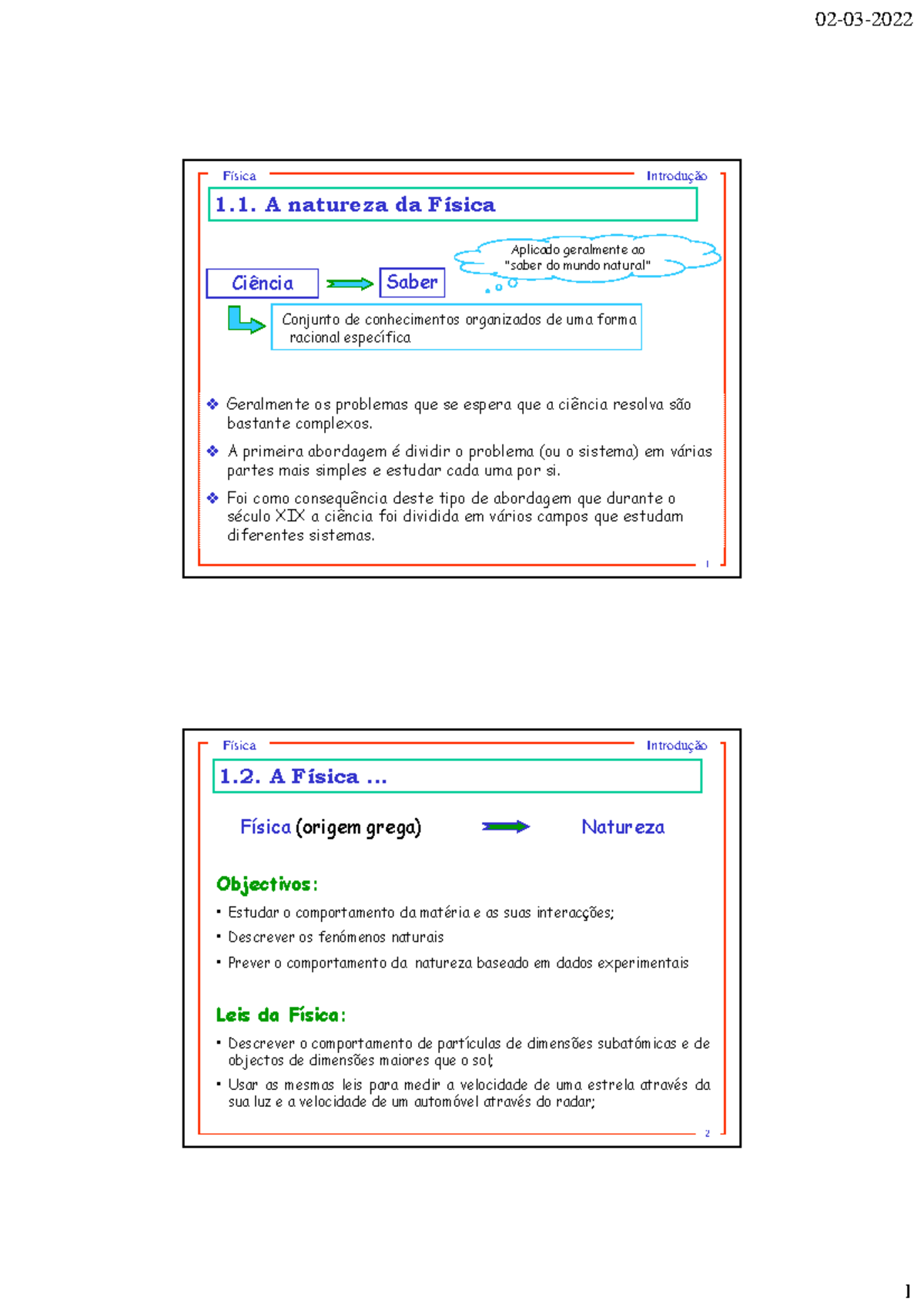1 - Introdução à Física - ppt aulas - Física Introdução 1 1. A natureza ...