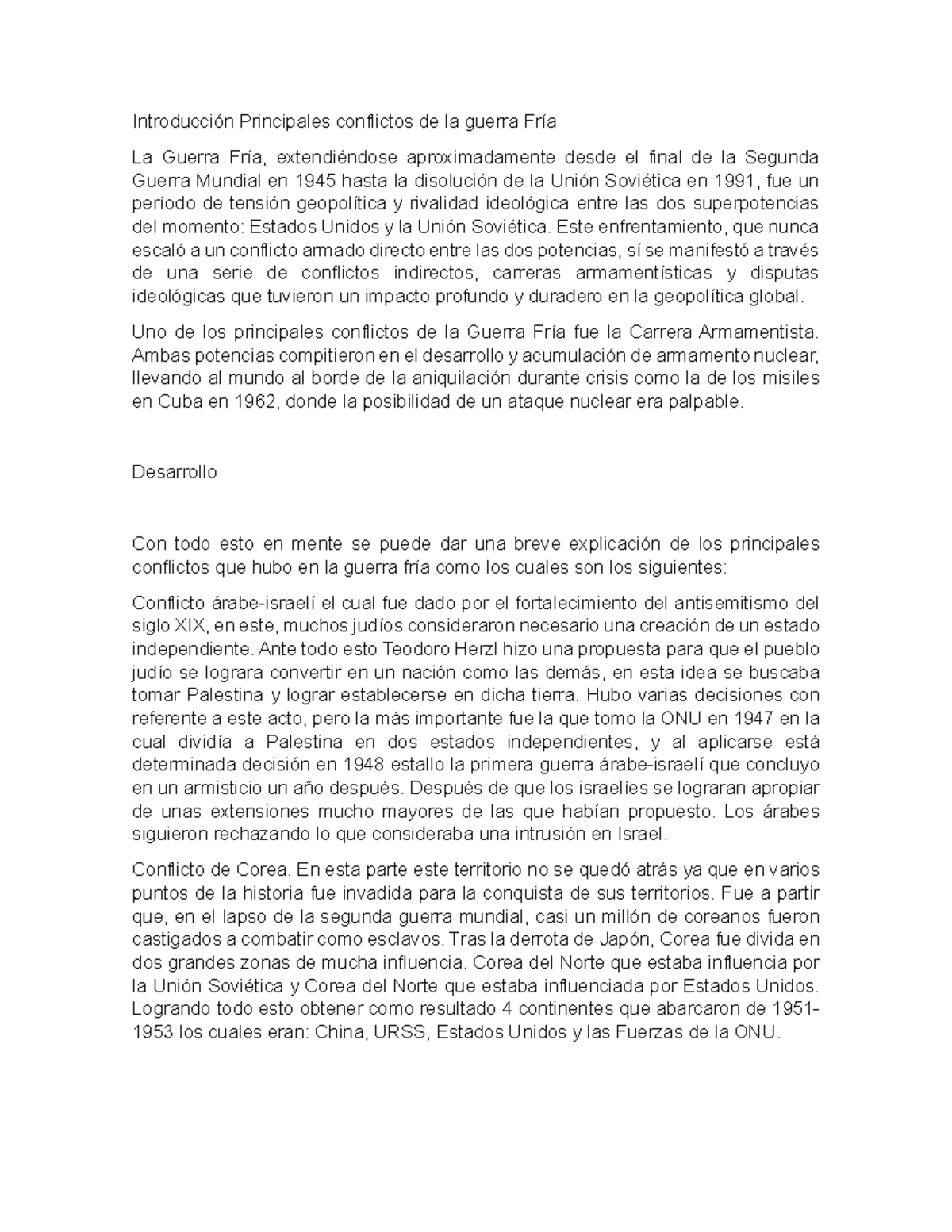 Principales conflictos de la guerra Fría - Introducción Principales ...