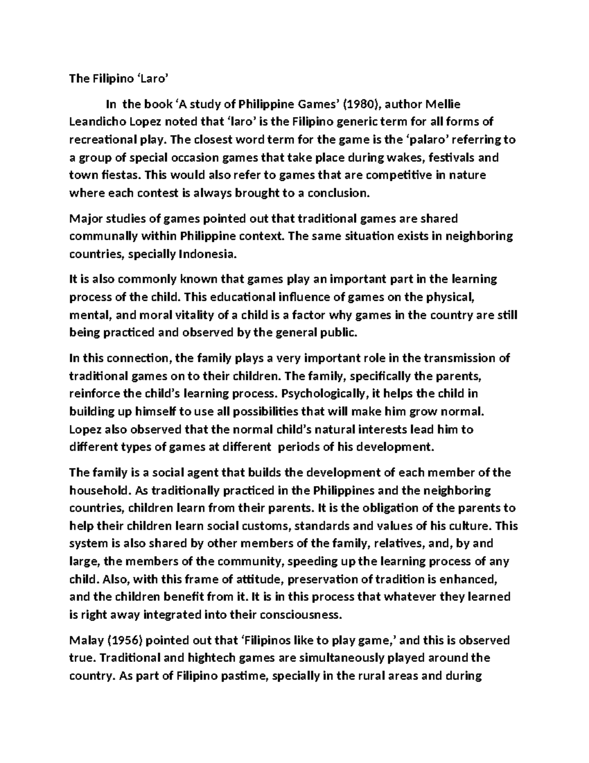 Traditional Games OF Filipinos - The Filipino ‘Laro’ In the book ‘A ...