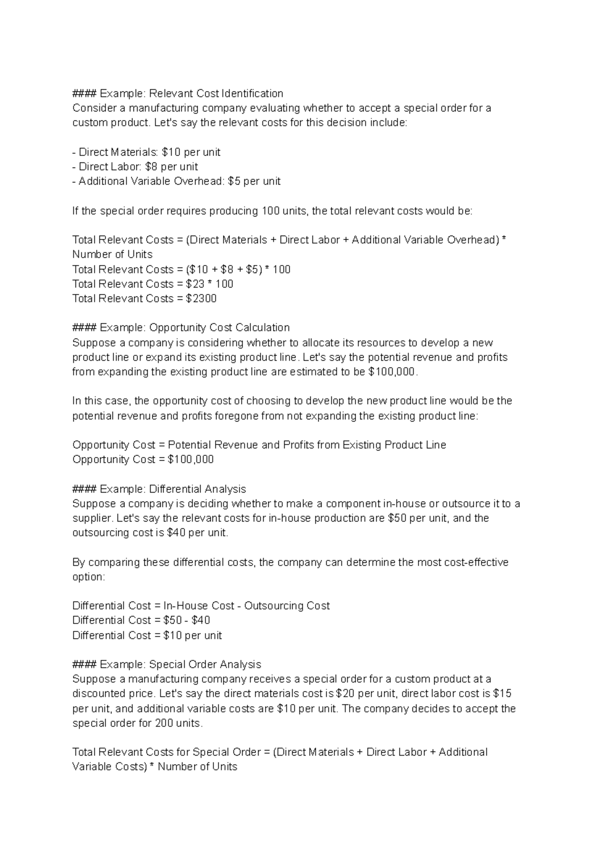 Relevant Cost Identification - Example: Relevant Cost Identification ...