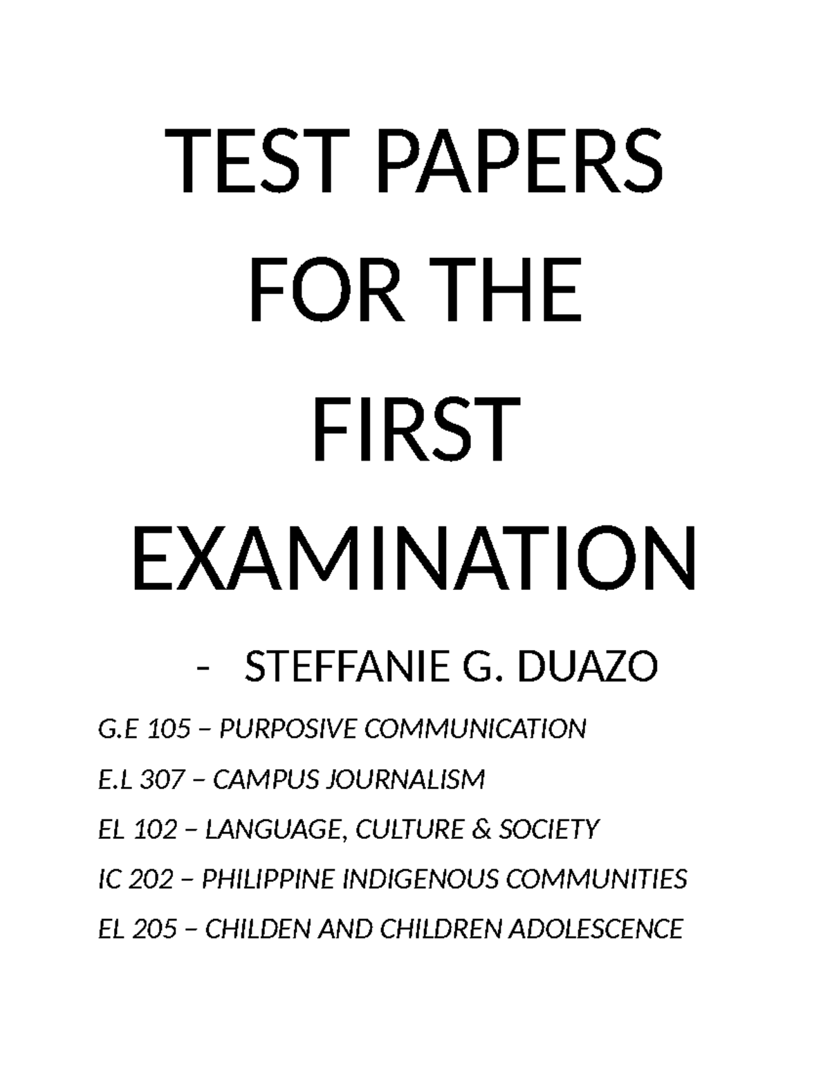 Received COPY FOR THE EXAM - Bachelor of Secondary Education - TEST ...