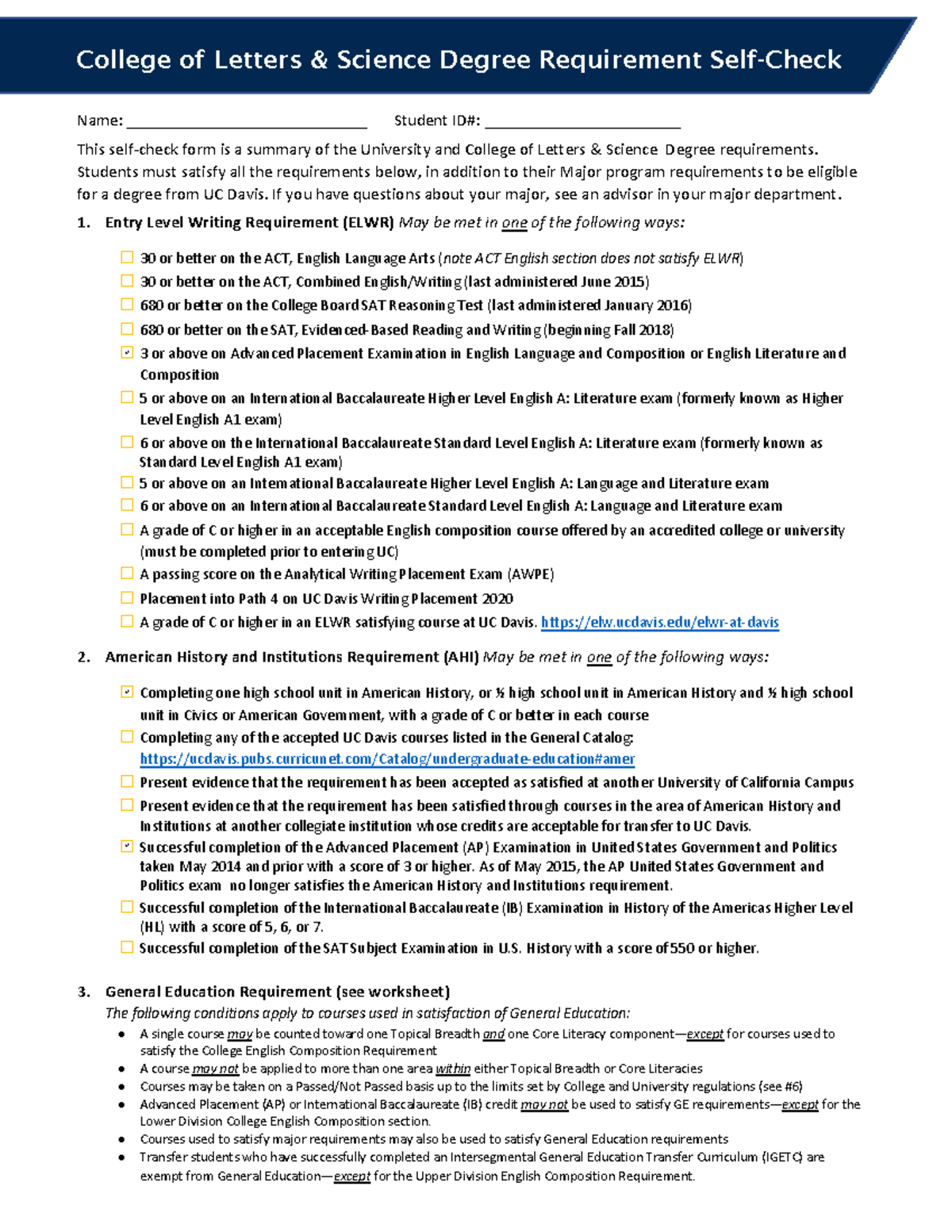 GE3 Degree Requirements Self Check form (rev. 8-2021) - 1. Entry Level ...