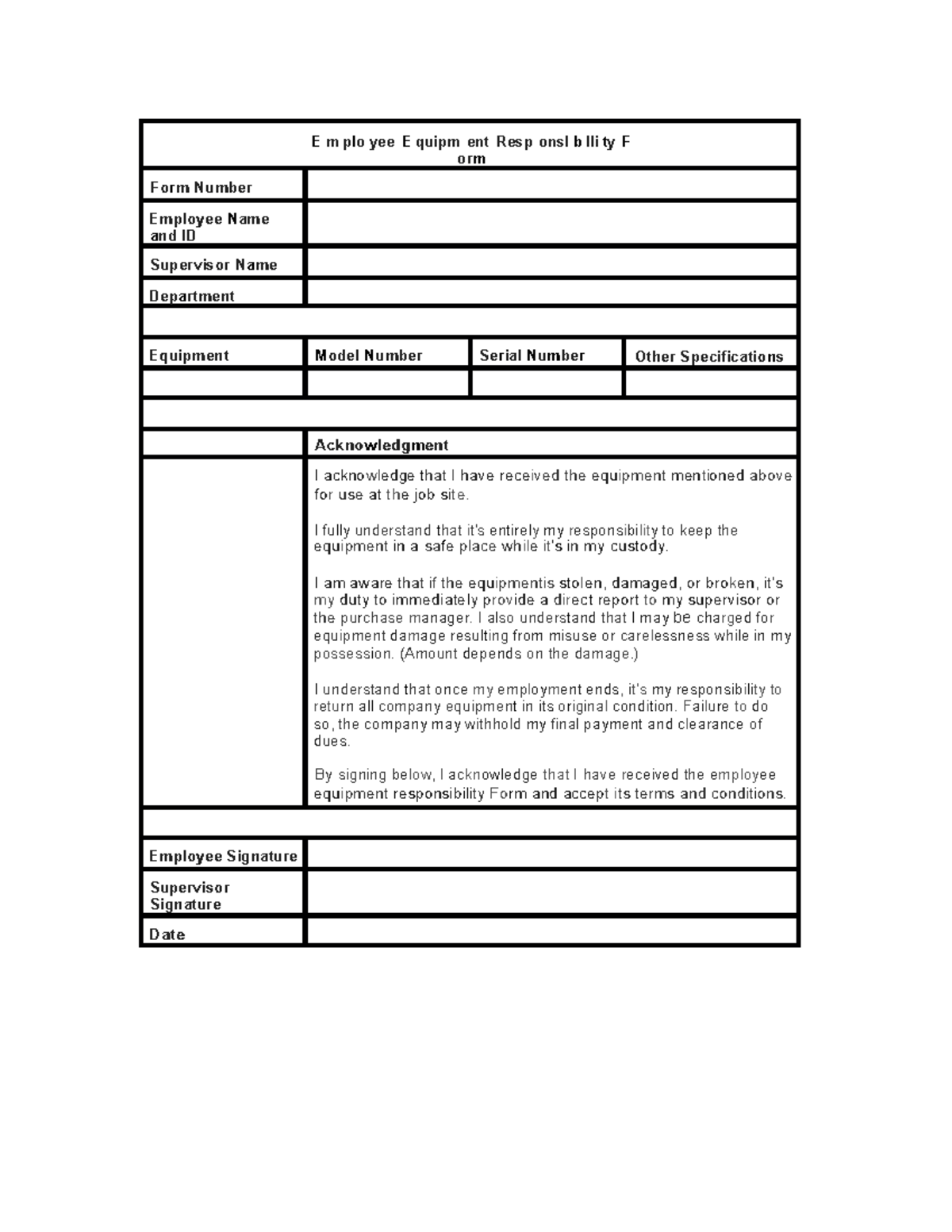Sample Draft Accountability PDF - E m plo yee E quipm ent Resp onsl b lli ty F orm Form Number ...