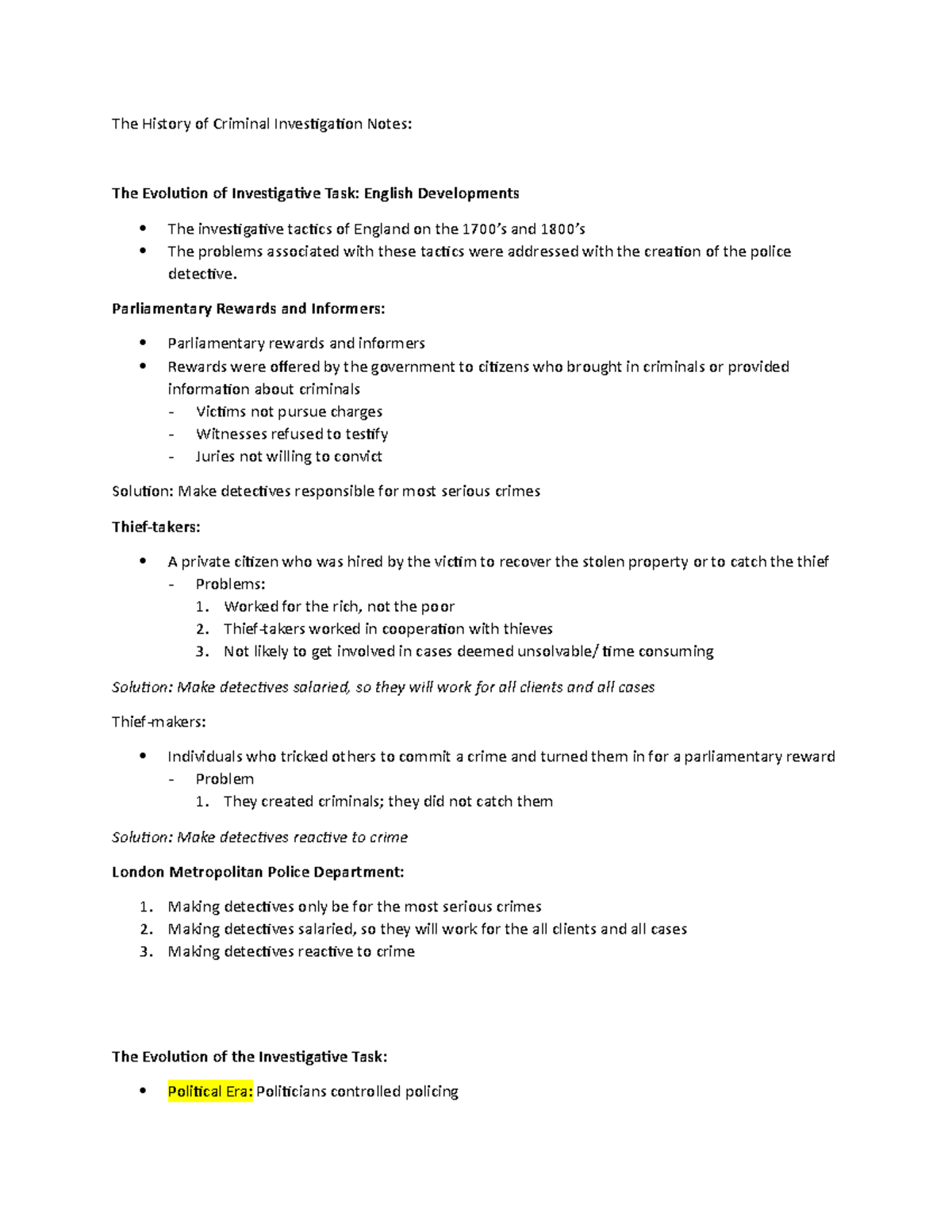 Powerpoint Notes 2 - The History of Criminal Investigation Notes: The ...