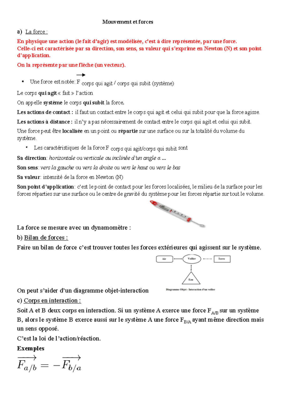 Cours-forces-copie - fiche de cours sur les forces - Mouvement et ...