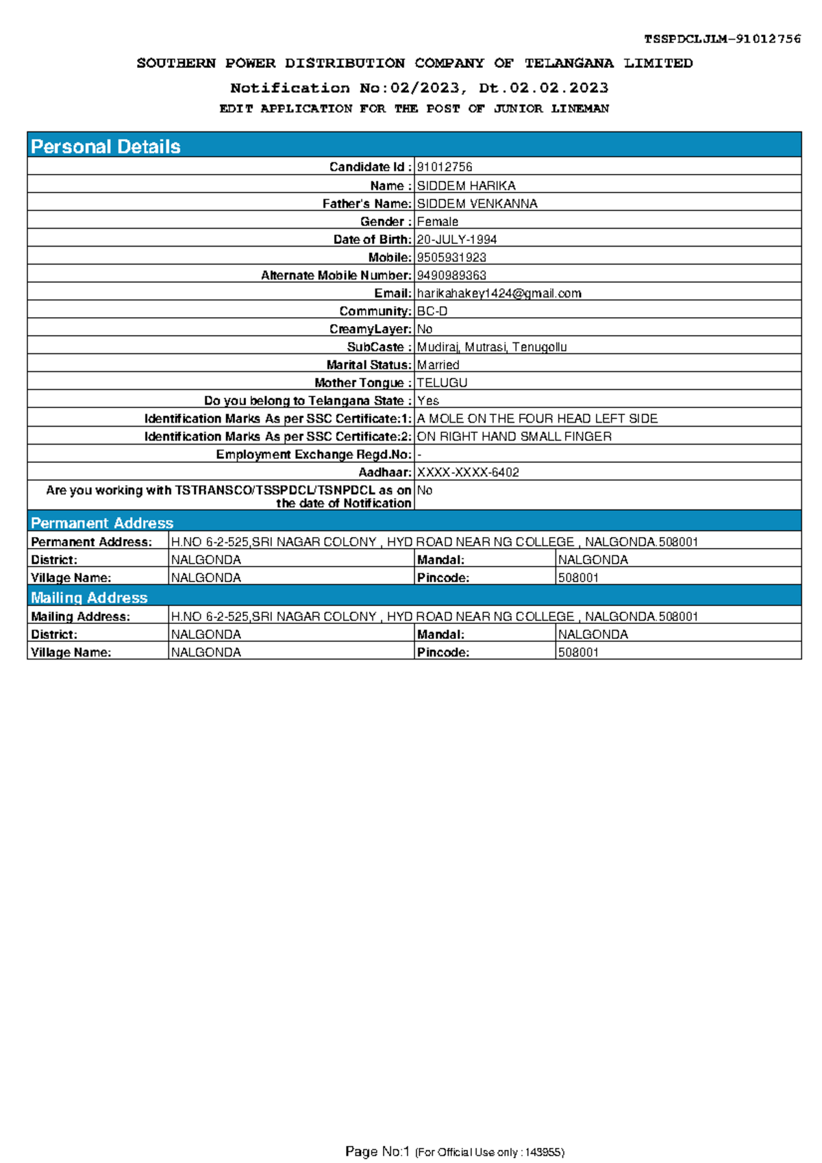 Hari new JLM Application - TSSPDCLJLM- SOUTHERN POWER DISTRIBUTION ...