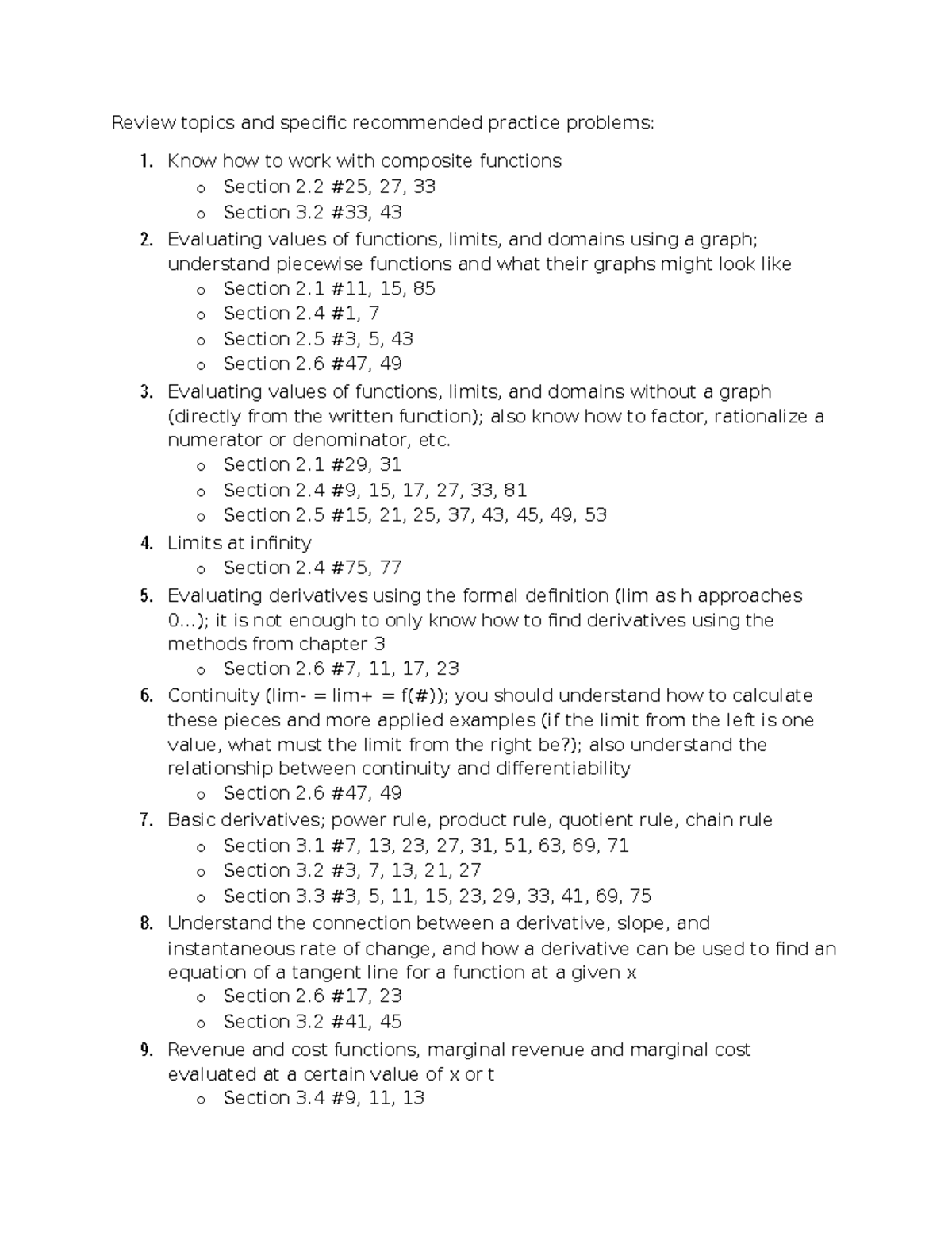 Review topics - Important questions - Review topics and specific ...