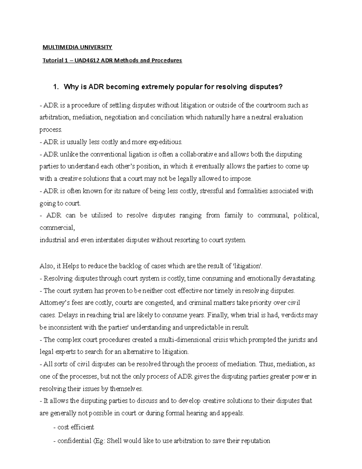 Tutorial 1- ADR Principles and Practices - MULTIMEDIA UNIVERSITY Tutorial 1 – UAD4612 ADR ...