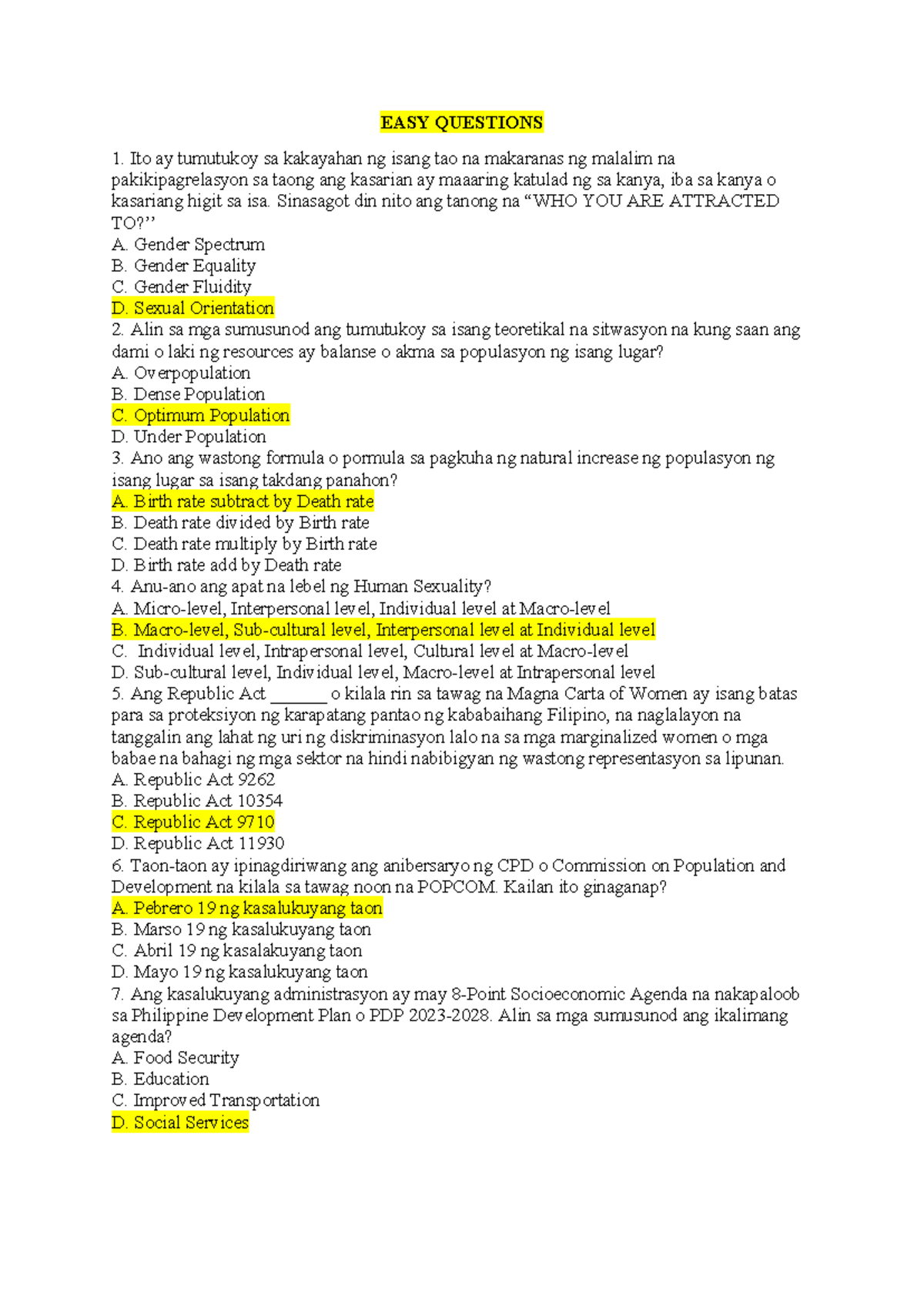 Popquiz- Questions-2 - EASY QUESTIONS Ito ay tumutukoy sa kakayahan ng ...
