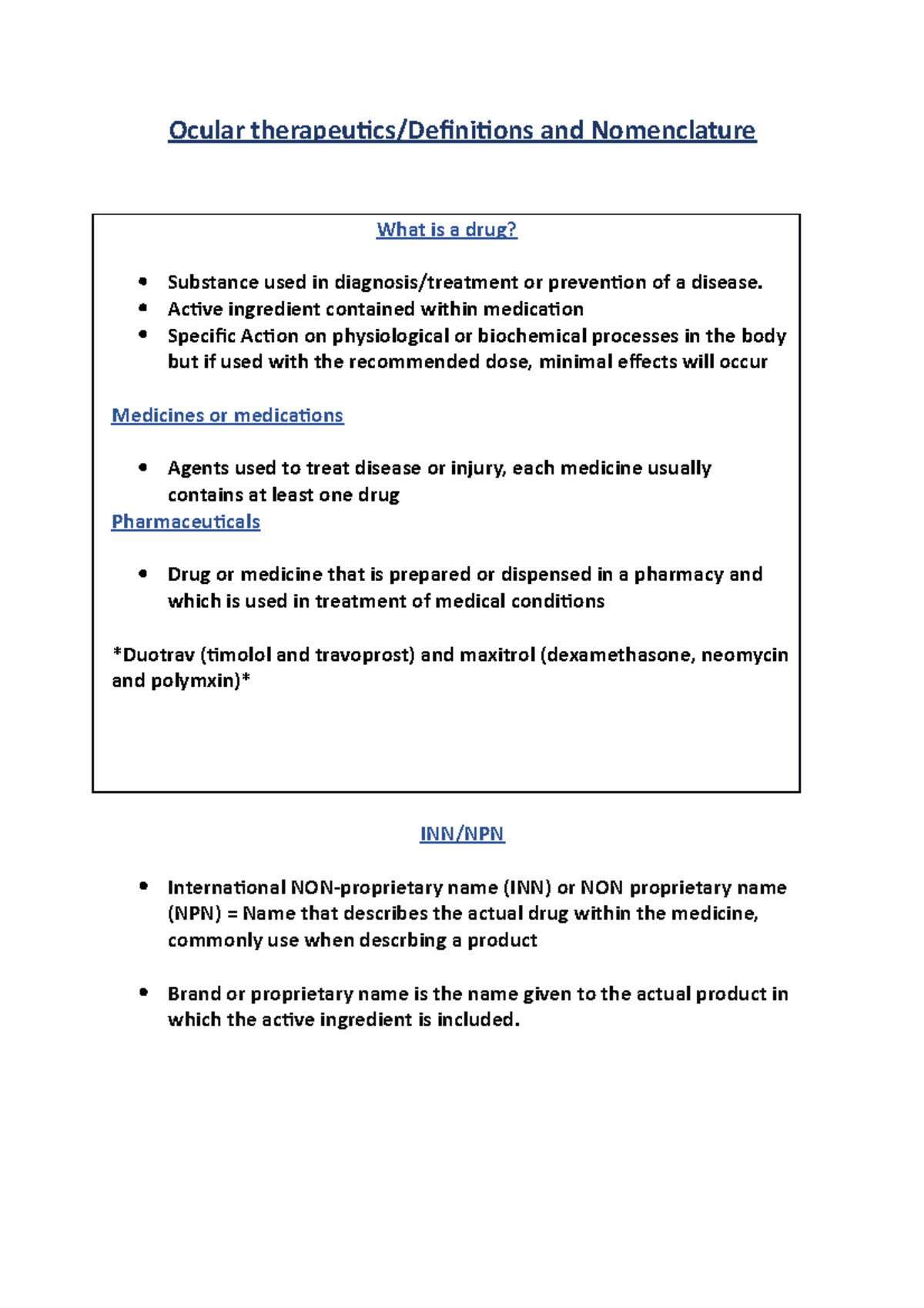 Ocular therapeutics - n/a - Ocular therapeutics/Definitions and ...