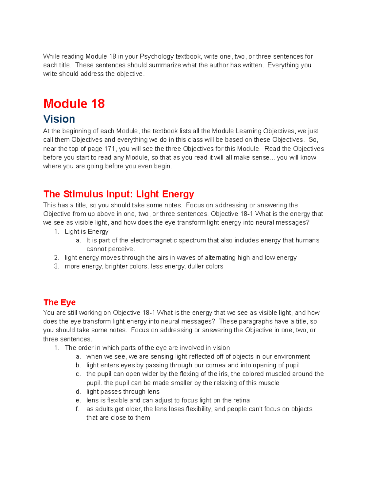 Module 18 Textbook and Class Notes - While reading Module 18 in your ...