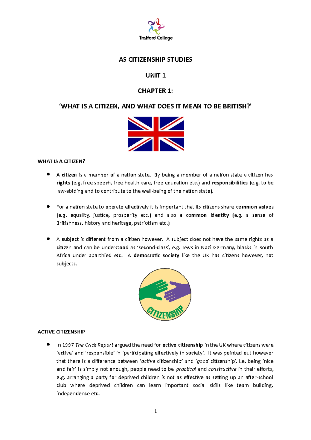 As Citizenship complete notes - AS CITIZENSHIP STUDIES UNIT 1 CHAPTER 1 ...
