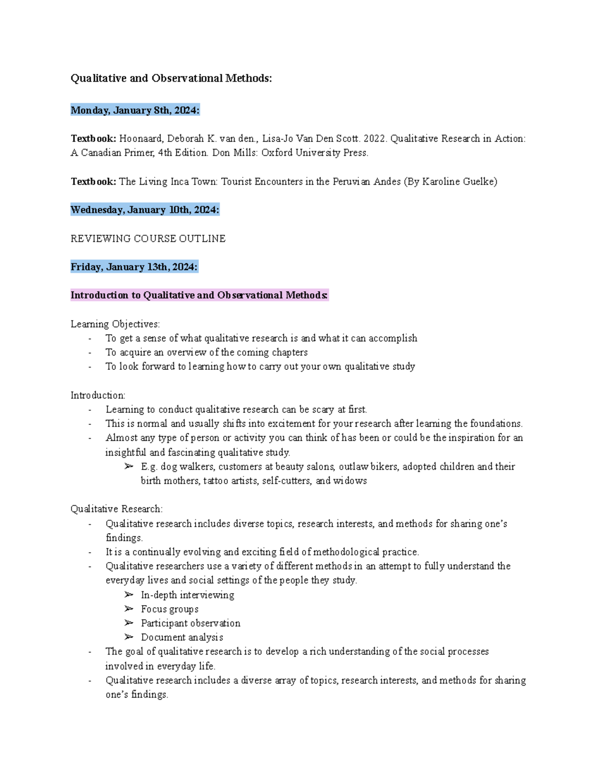 Qualitative and Observational Methods Notes - Qualitative and ...