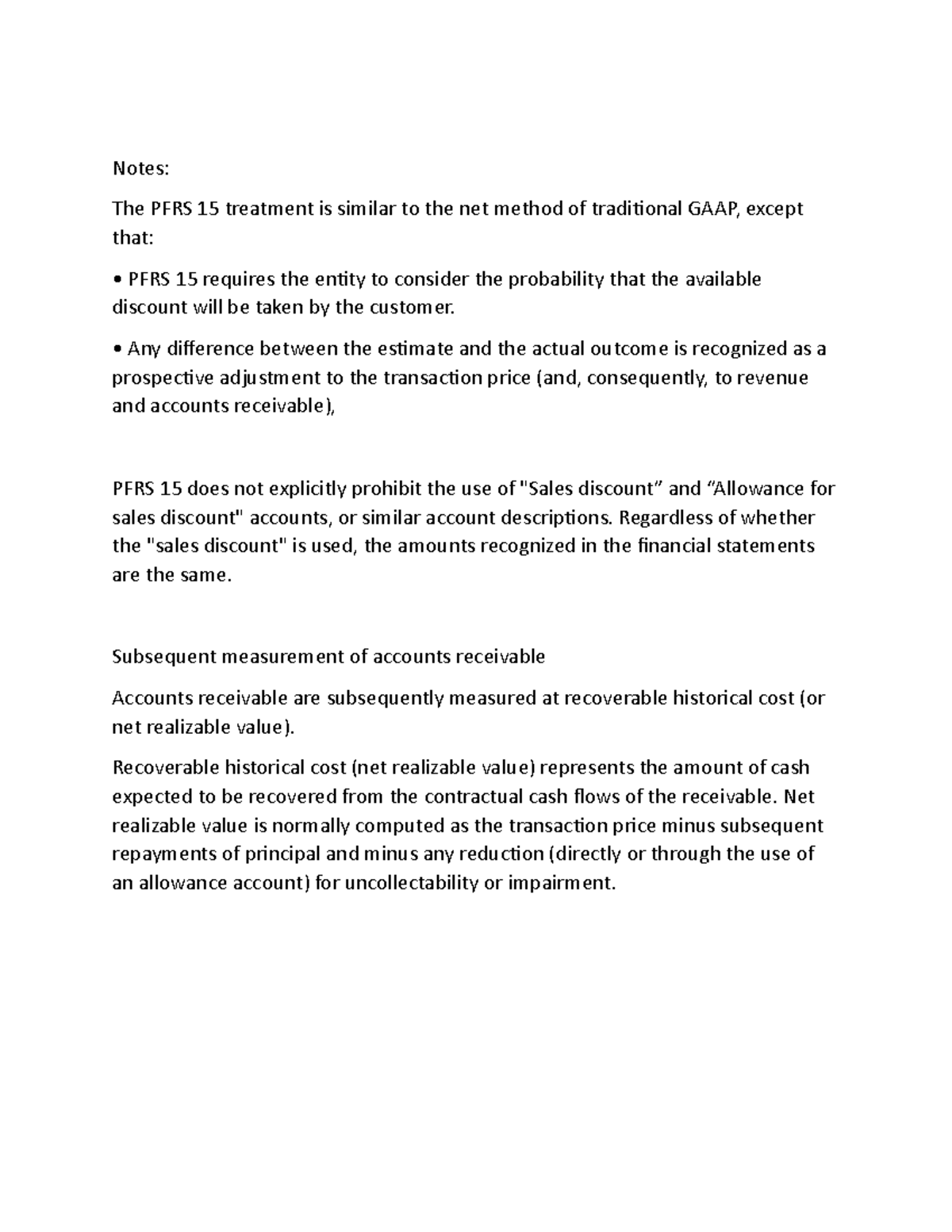 Accounts Receivable 3 - Notes: The PFRS 15 treatment is similar to the ...