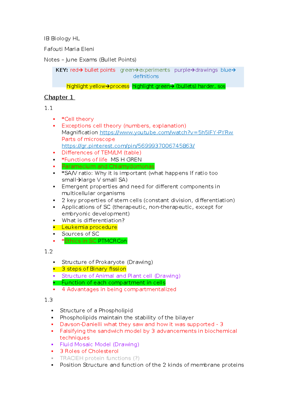 June Exams Syllabus Summary (Bullets) - IB Biology HL Fafouti Maria ...