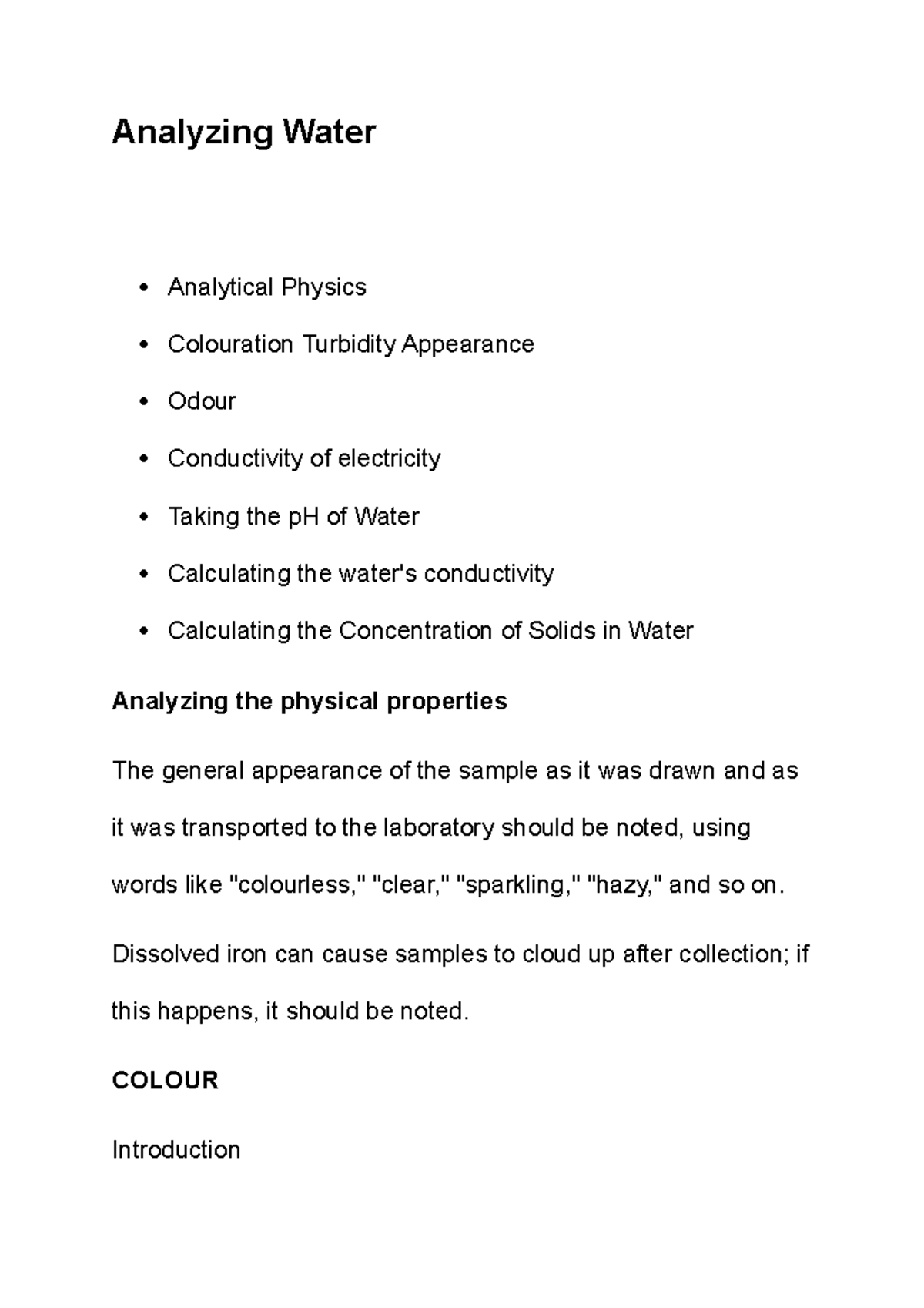 Analyzing Water - Notes - Analyzing Water Analytical Physics ...