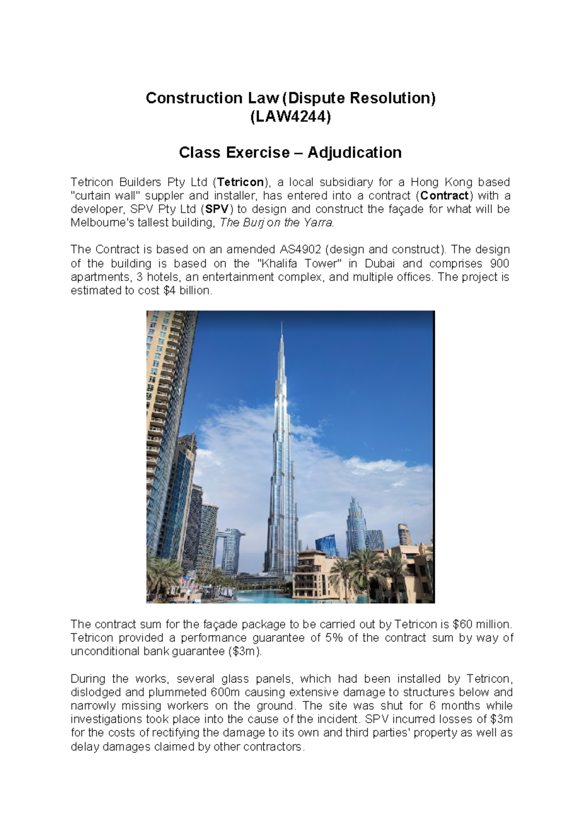 Adjudication exercise - Construction Law (Dispute Resolution) (LAW4244 ...