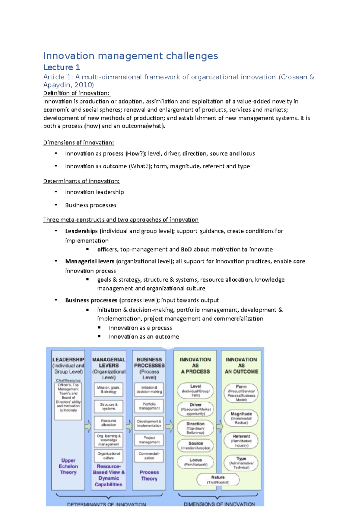 Summary Theories of E&I - Innovation management challenges Lecture 1 ...