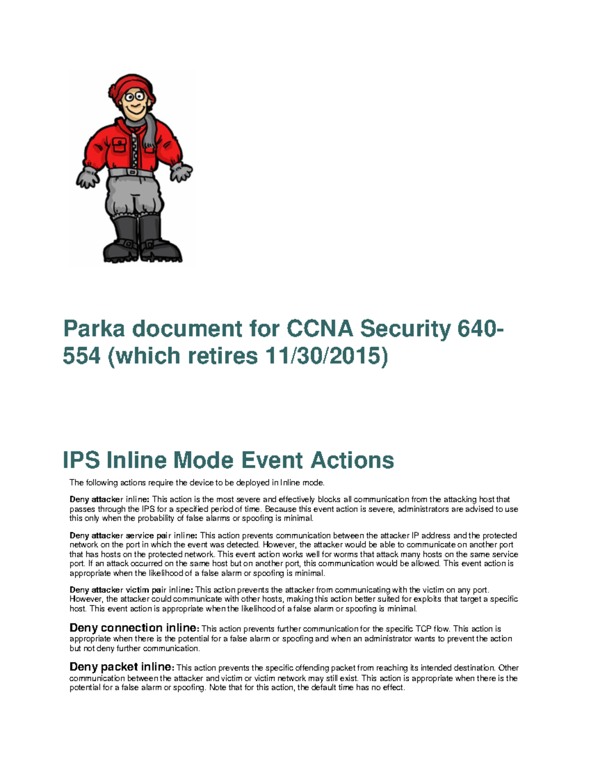 Keith Barker CBTNuggets Parka File - Parka document for CCNA Security 640- 554 (which retires ...