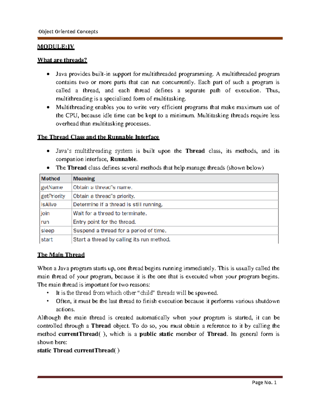 18CS45 Module-4 - Best - MODULE:IV What are threads? Java provides built-in support for - Studocu