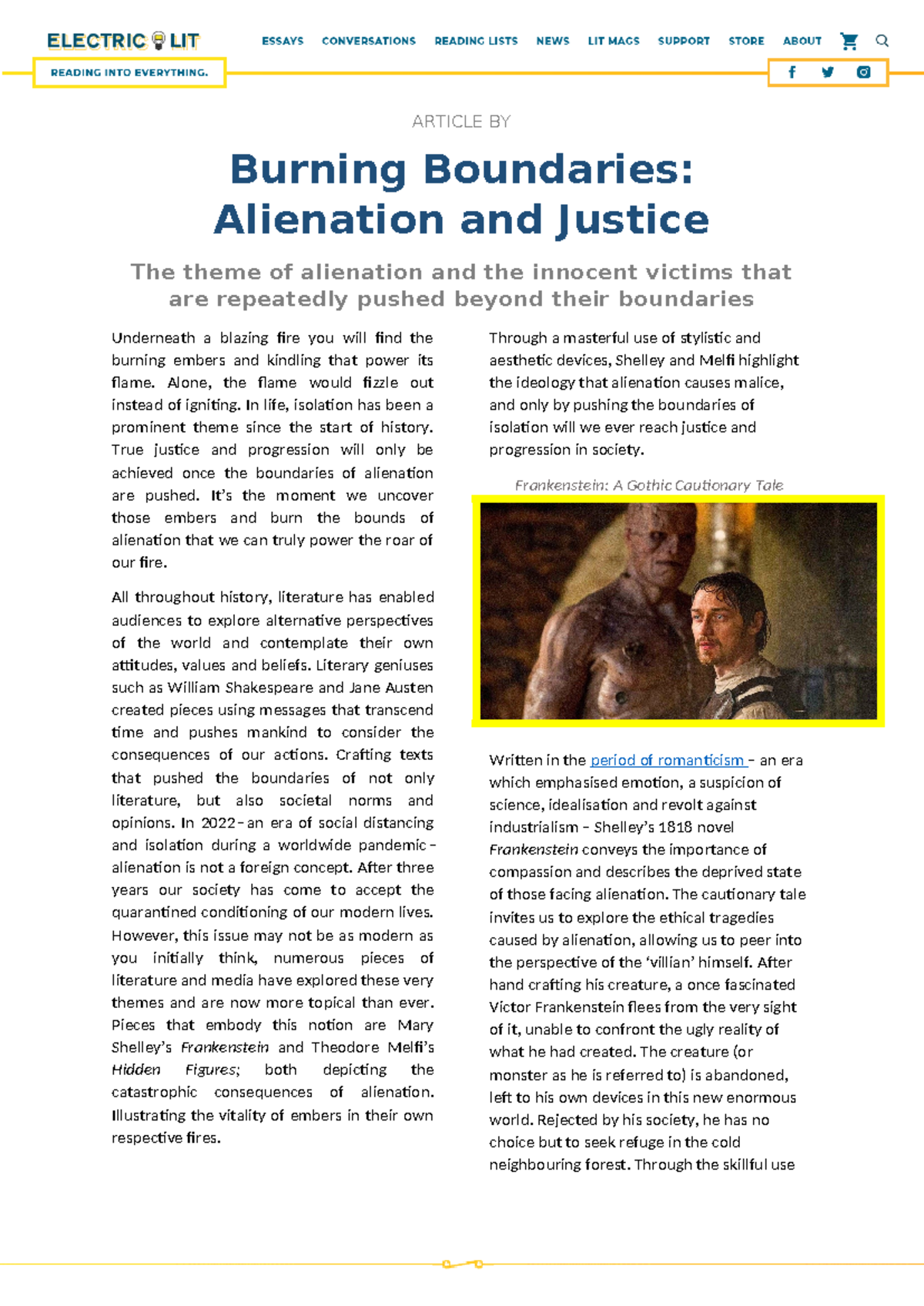 Ecaug 1 article - ARTICLE BY Burning Boundaries: Alienation and Justice The theme of alienation ...