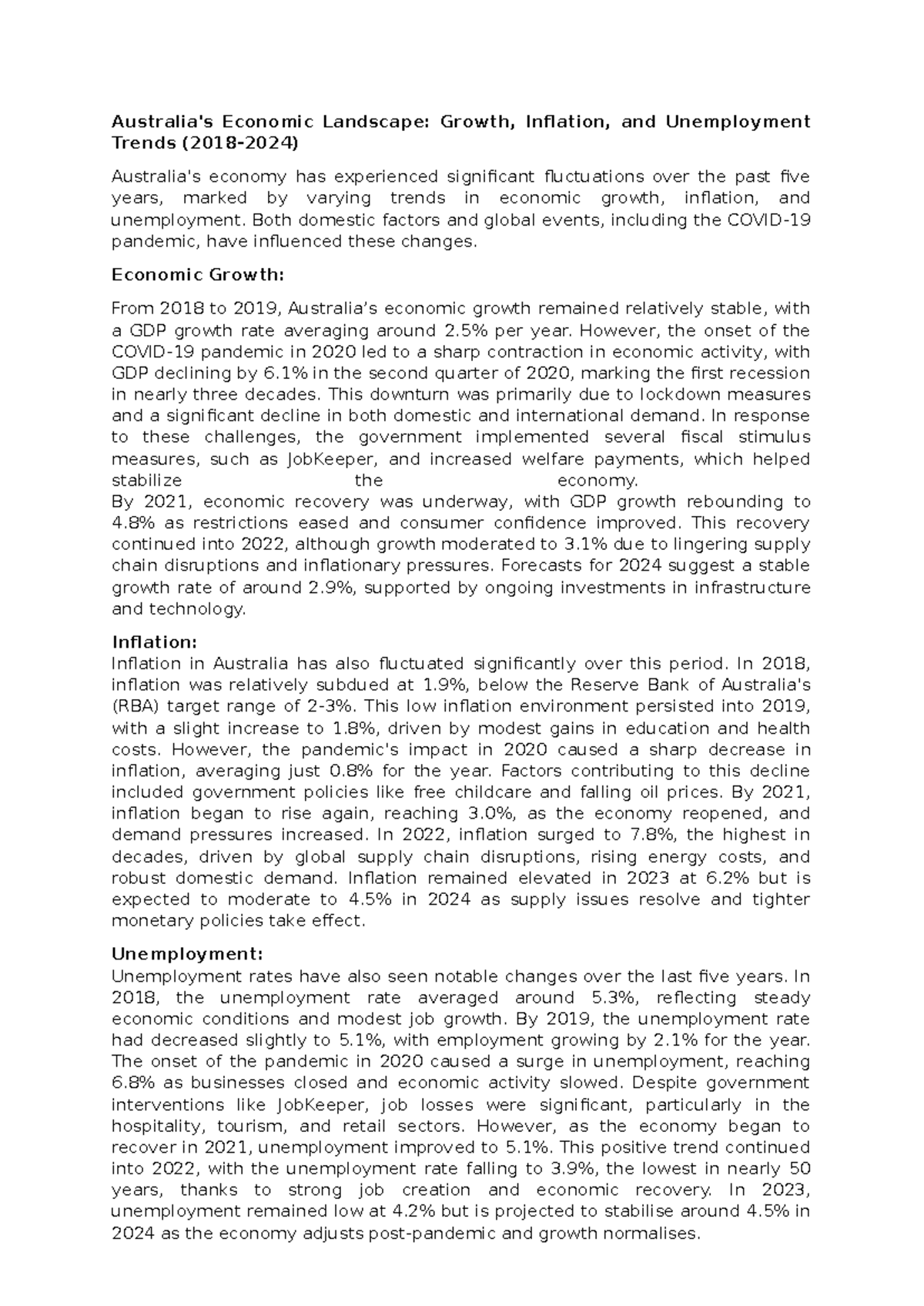 Economic Overview 2024 - Australia's Economic Landscape: Growth ...