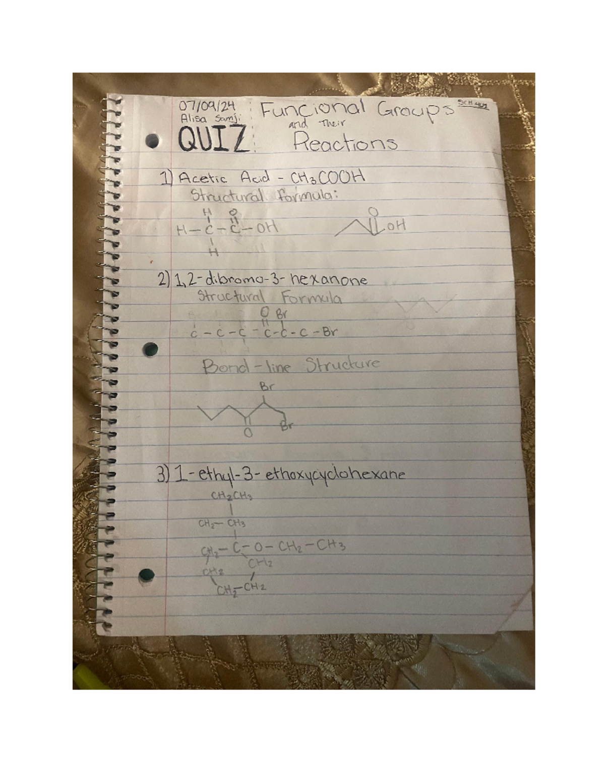SCH4U Grade 12 Chemistry Functional Group Quiz Draw Carbon Skeletons ...