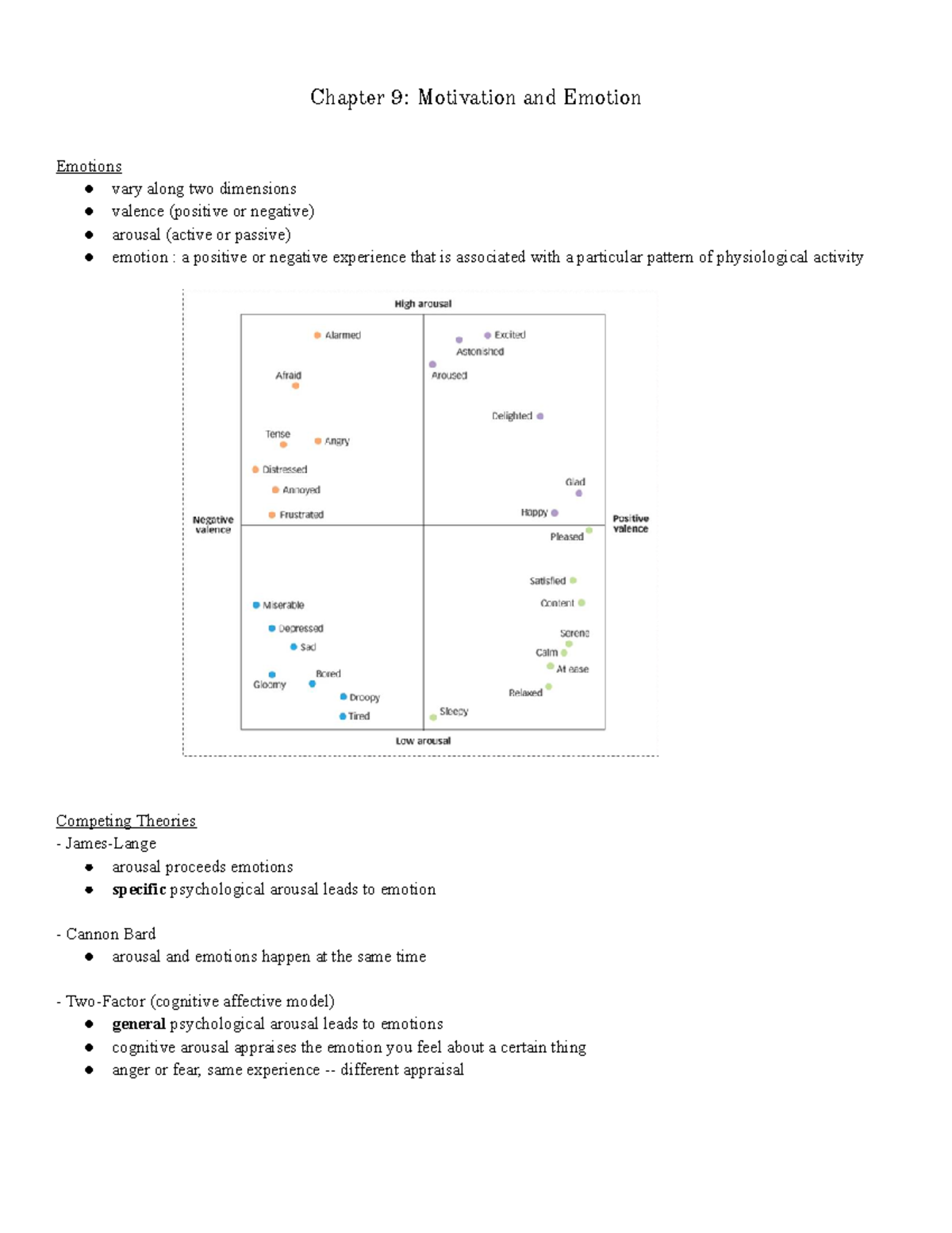 Psych Chapter 9 - Chapter 9: Motivation and Emotion Emotions vary along ...