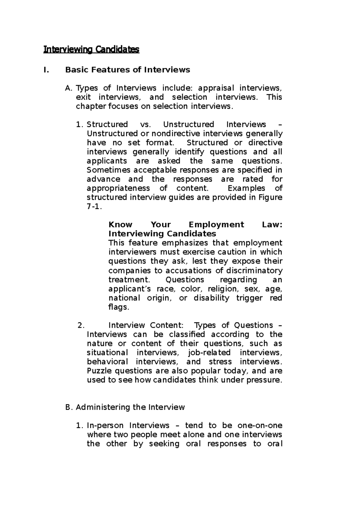 Interviewing Candidates - Human Resource Management - Studocu