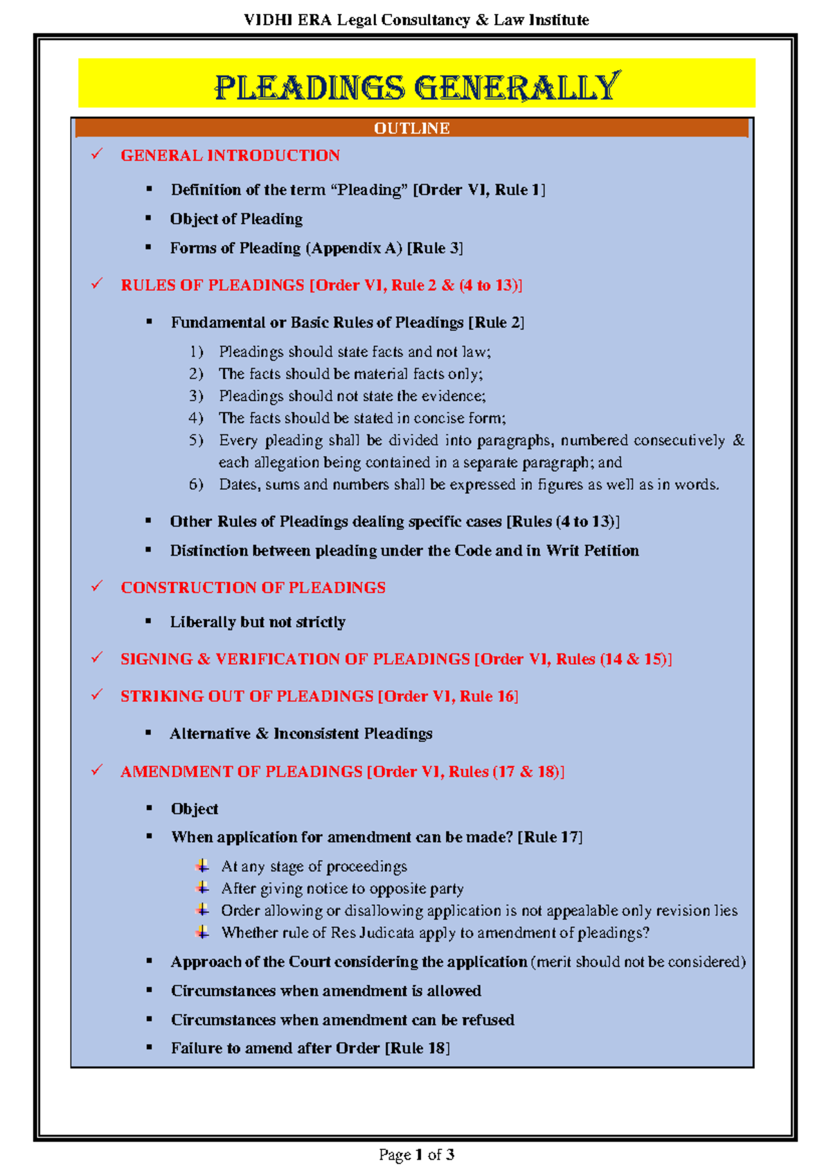 Pleadings - Other Rules of Pleadings dealing specific cases [Rules (4 ...