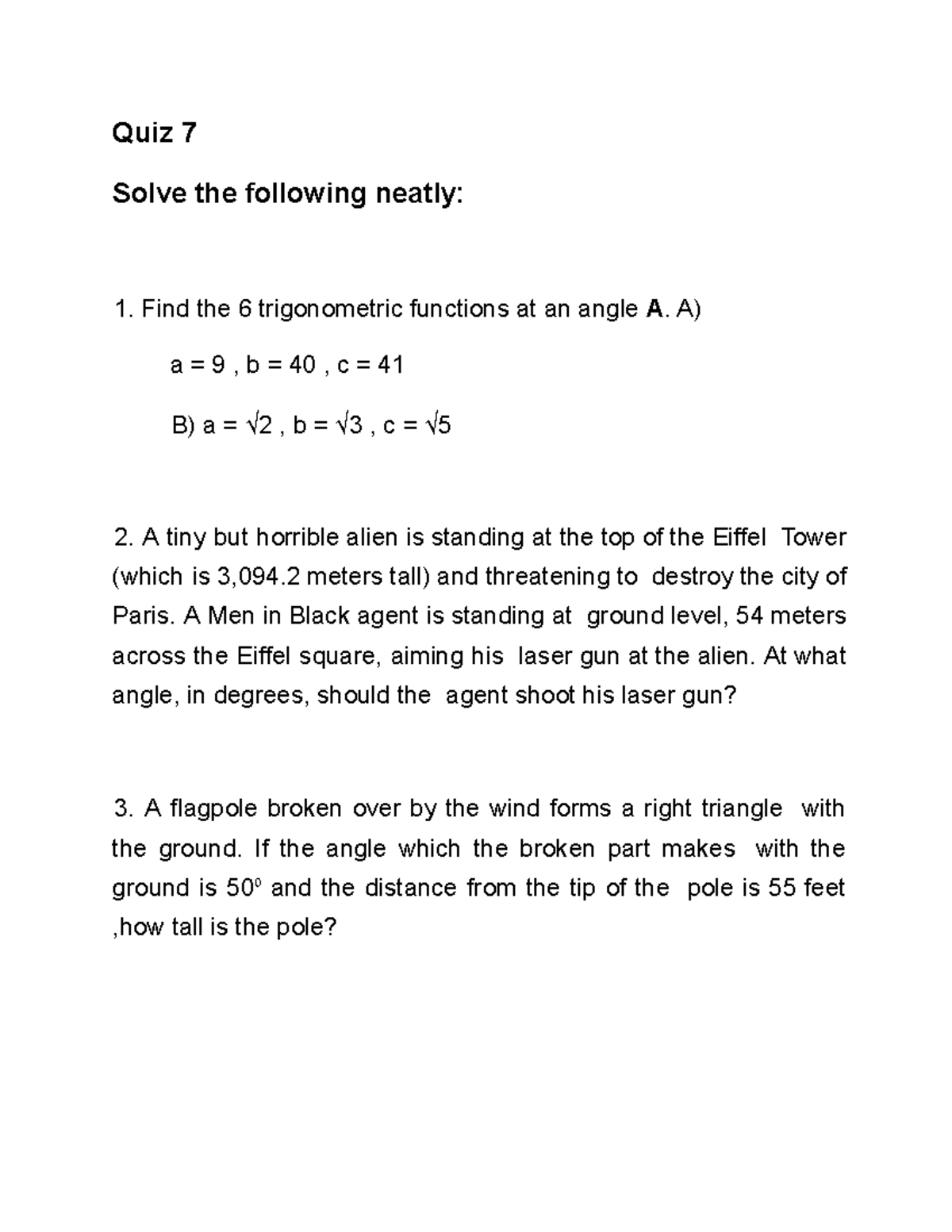 BEM Quiz 7 - Basic Engineering Mathematics quiz - Quiz 7 Solve the ...
