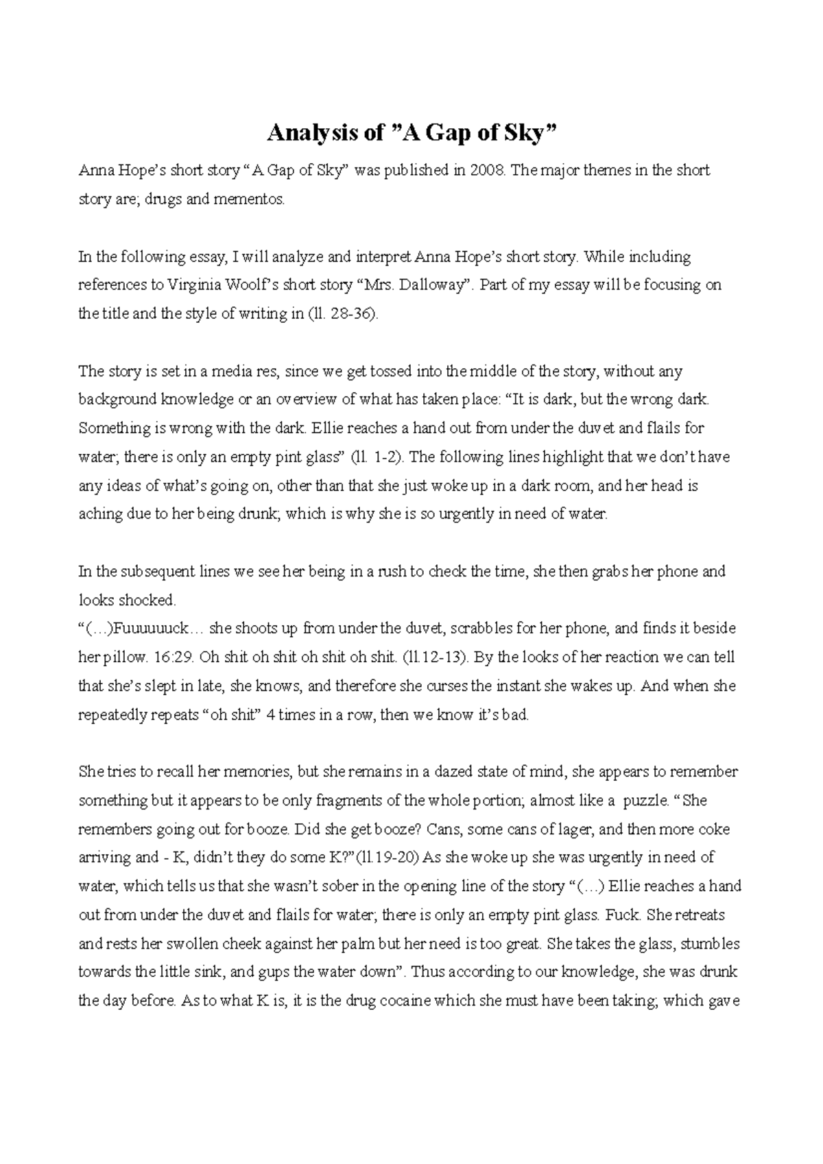 Analysis of Gap of Sky - A short essay analyzed by myself. - Analysis ...