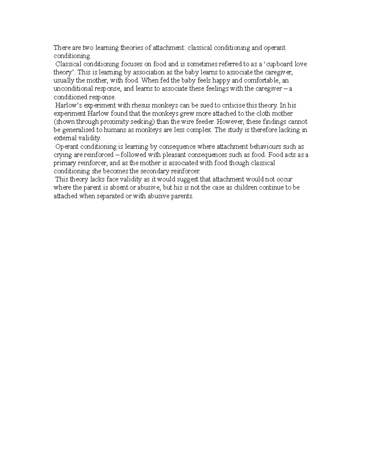 Learning Theories of Attachment - There are two learning theories of ...