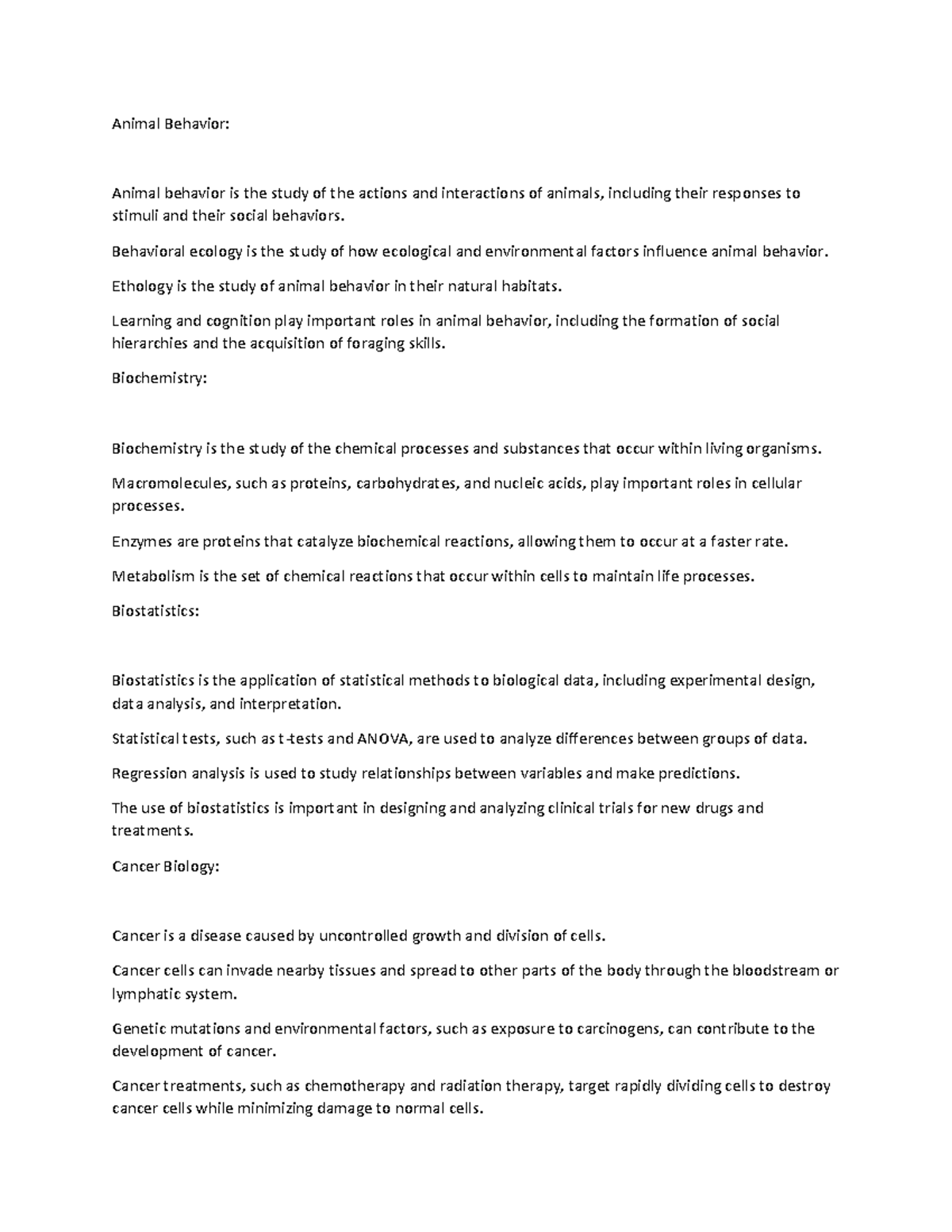 Biology - Animal Behavior: Animal behavior is the study of the actions ...