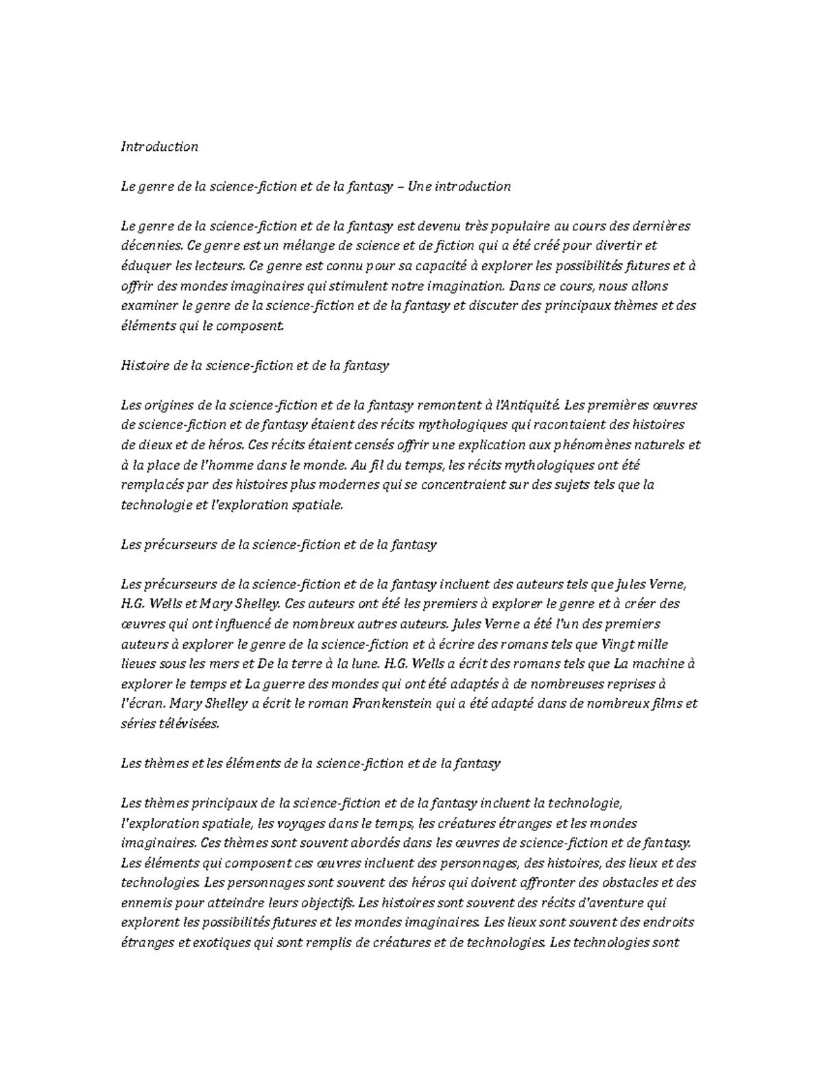 Science Fiction and Fantasy Study Notes - Introduction Le genre de la ...