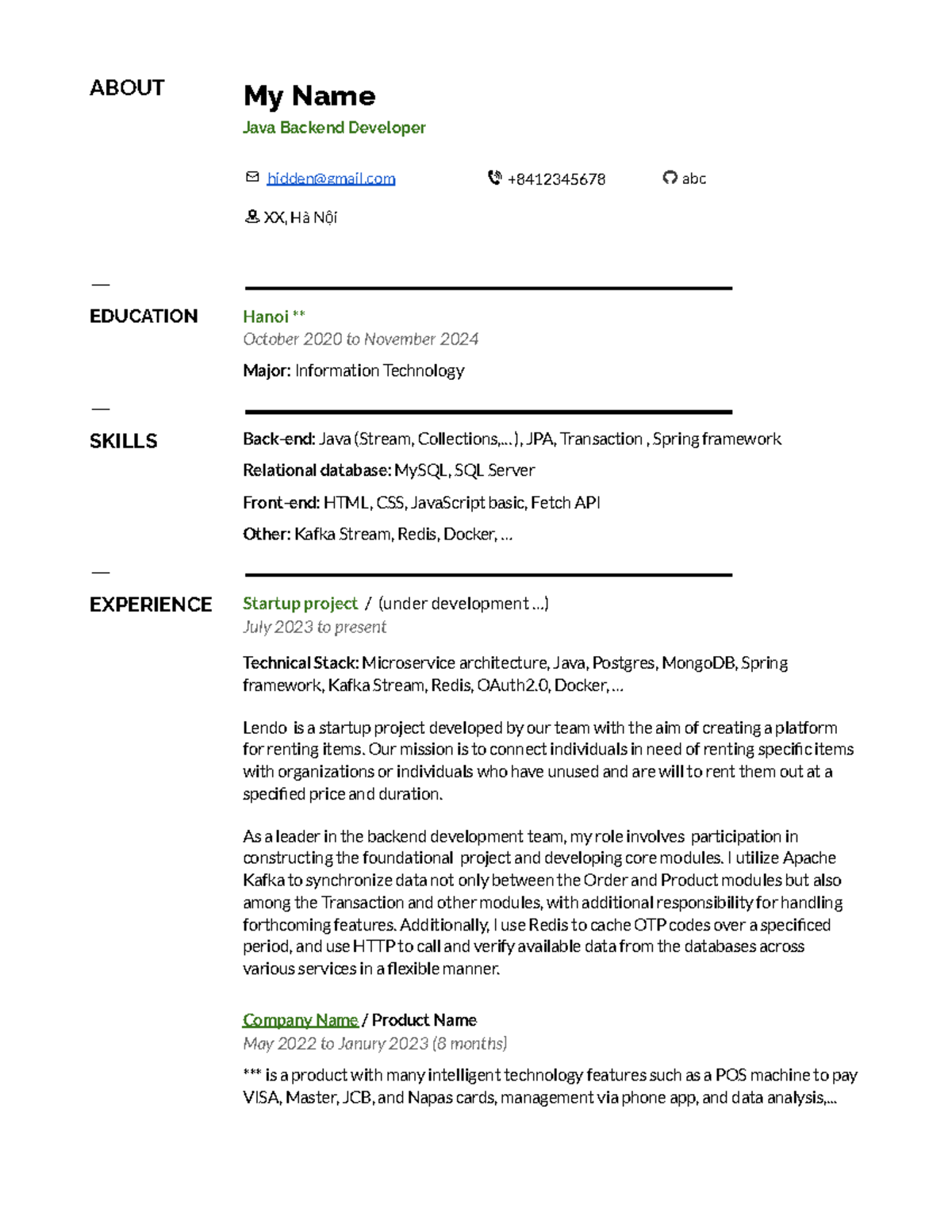 Hide info CV Java - You can learn something from this - ABOUT My Name ...