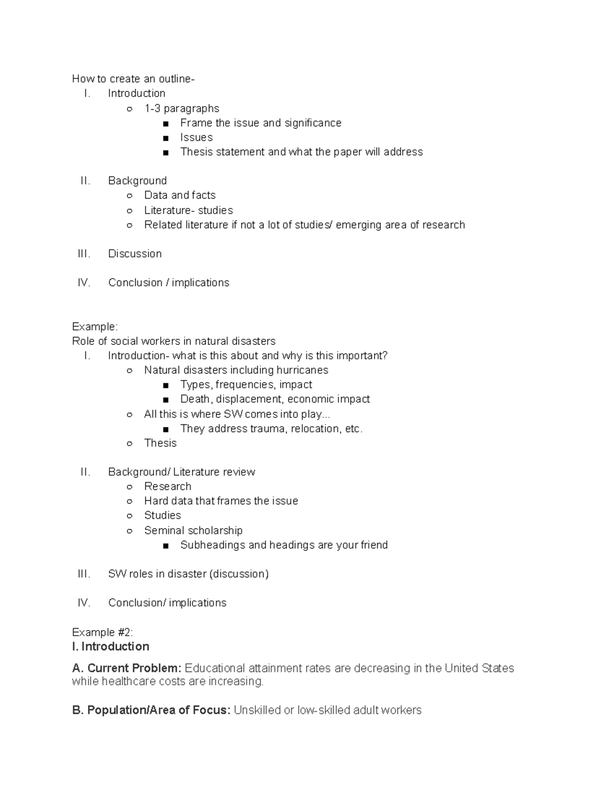 Academic Outline Notes - How to create an outline- I. Introduction 1-3 ...