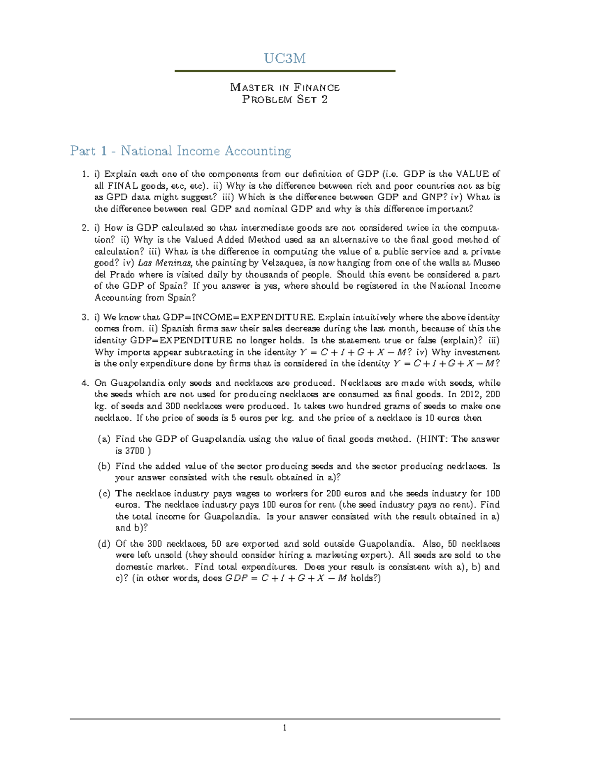 Problem Set 2 - UC3M Master in Finance Problem Set 2 Part 1 - National ...