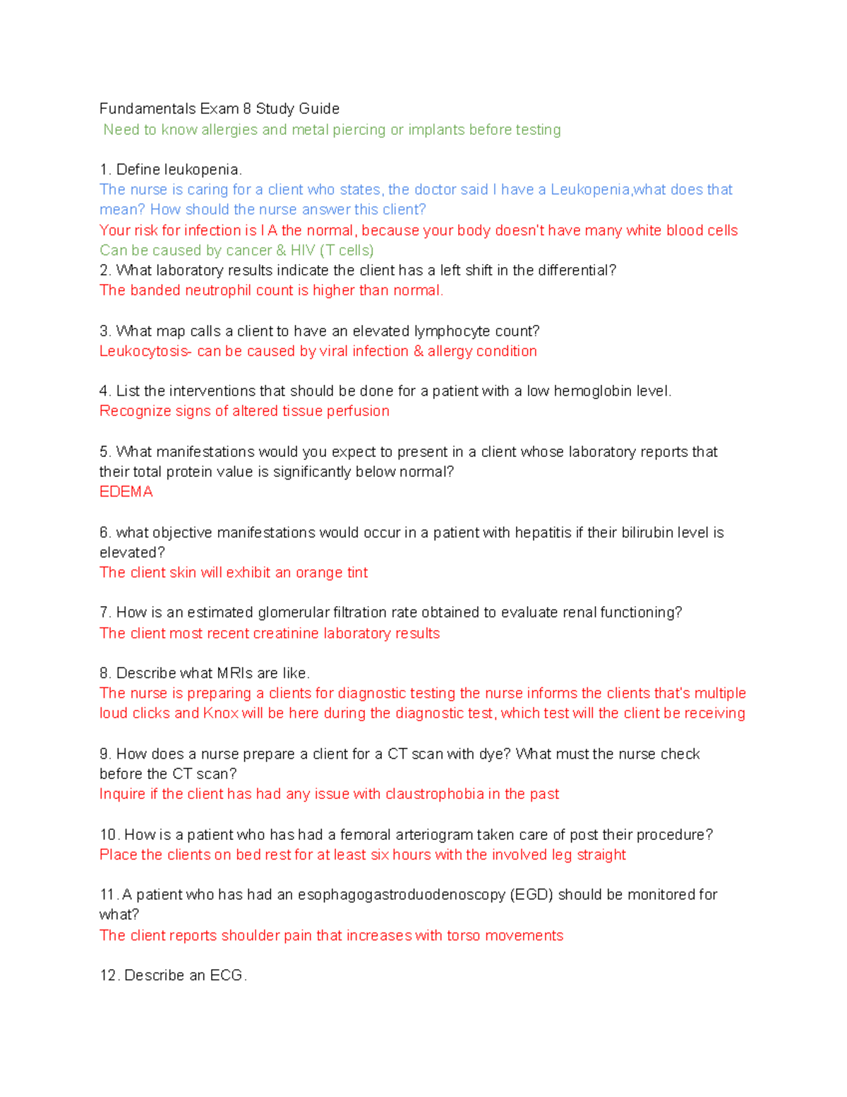 Exam-8 - practice material - Fundamentals Exam 8 Study Guide Need to ...