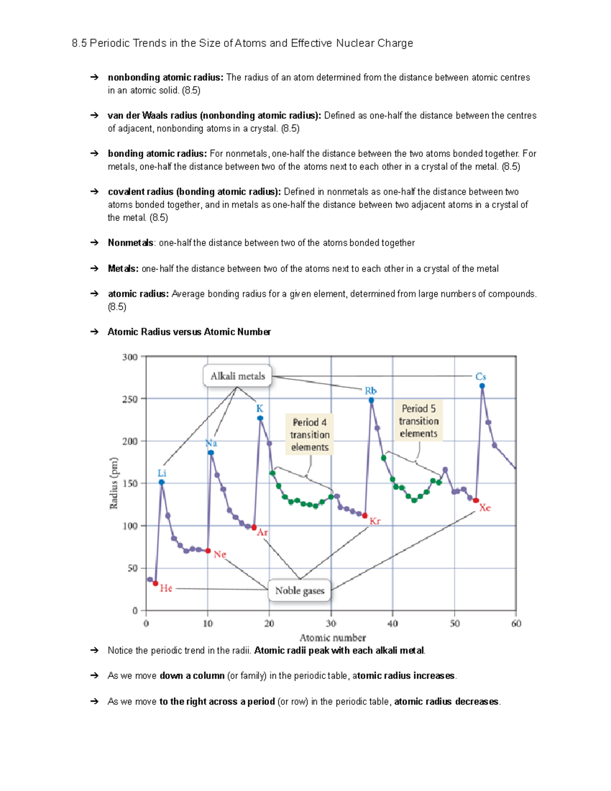Nonbonding atomic radius The radius of an atom determined from the ...
