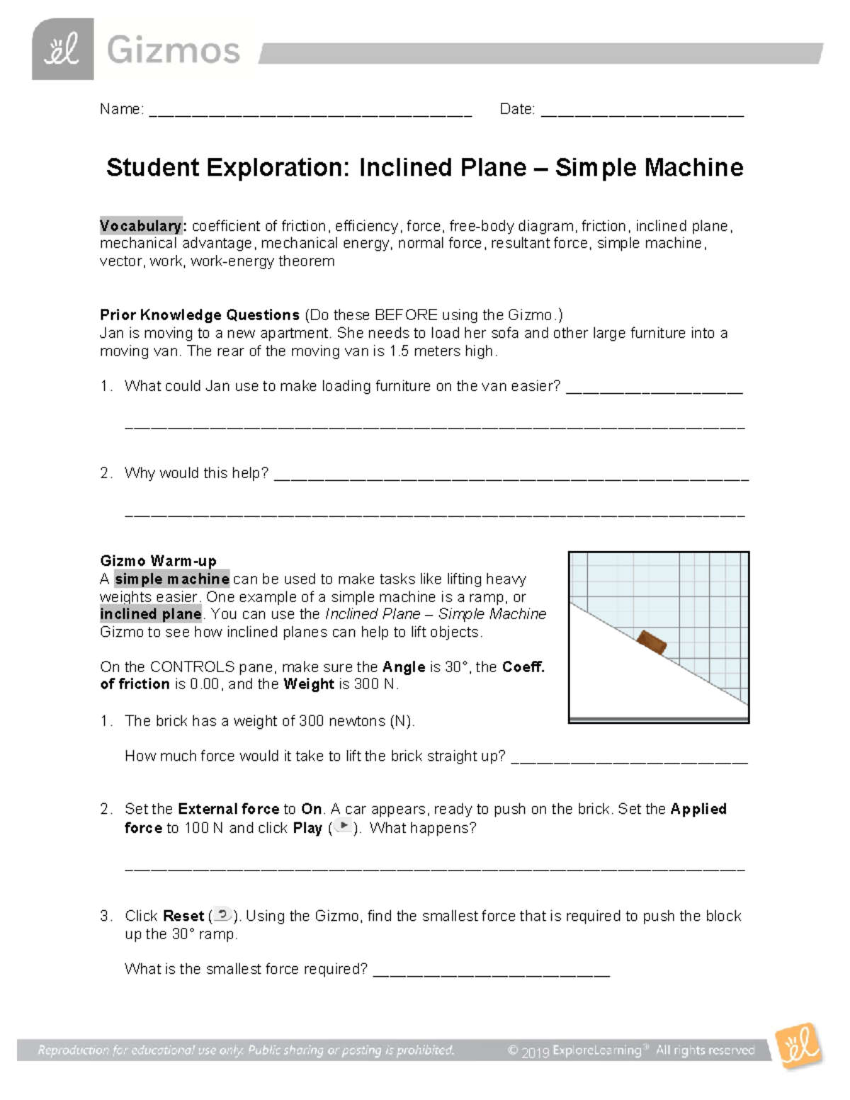Inclined Plane Simple Machine SE Gizmo - Name ...