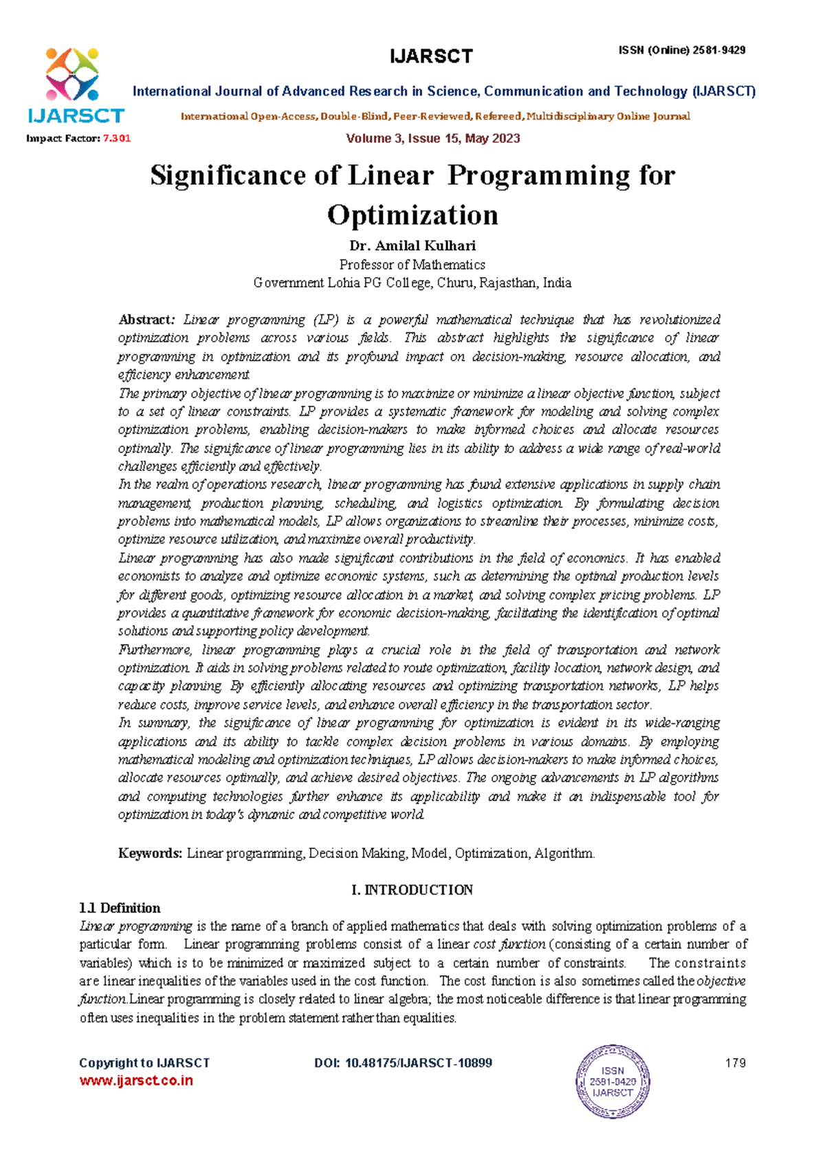 Significance of Linear Programming for Optimization - IJARSCT International Journal of Advanced ...