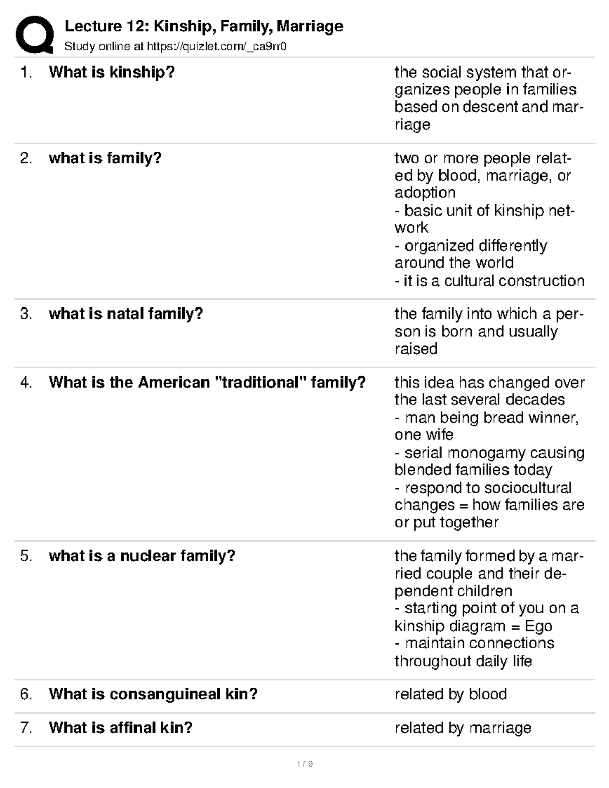 ANT 10CD Lecture 12 Kinship, Family, and Marriage Study Guide - Study ...