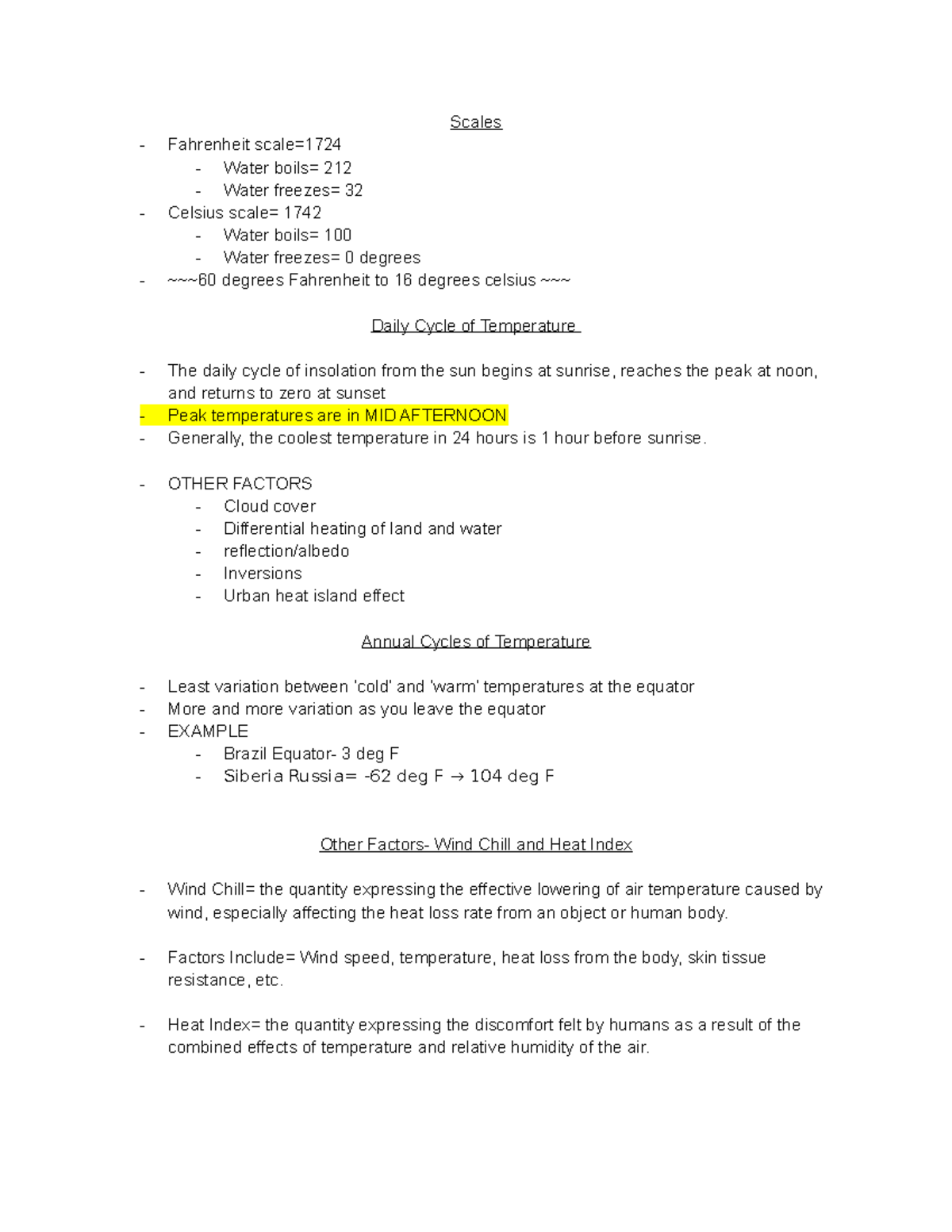 Week 4- scales, daily cycle of temperature, factors, annual cycles of ...